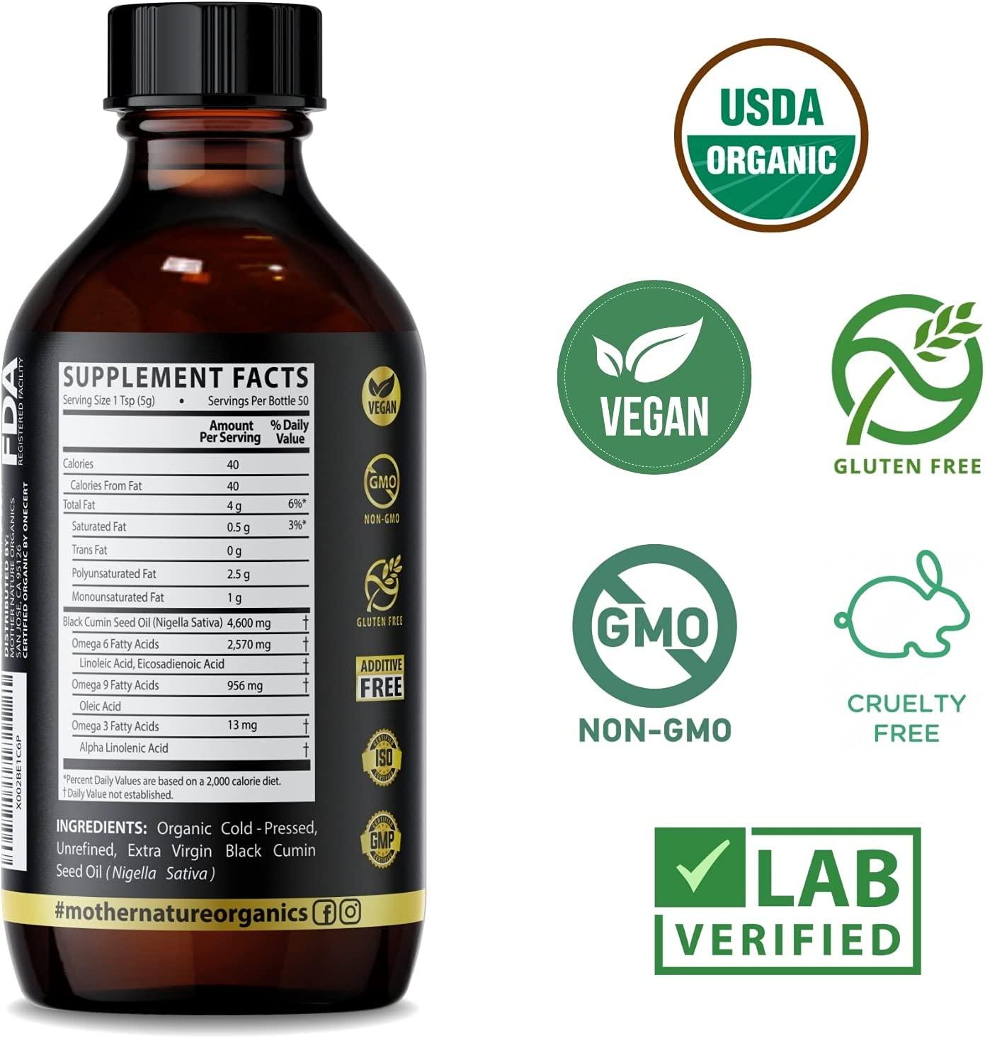Mother Nature Organics Black Seed Oil - Organic Cold-Pressed Nigella ...