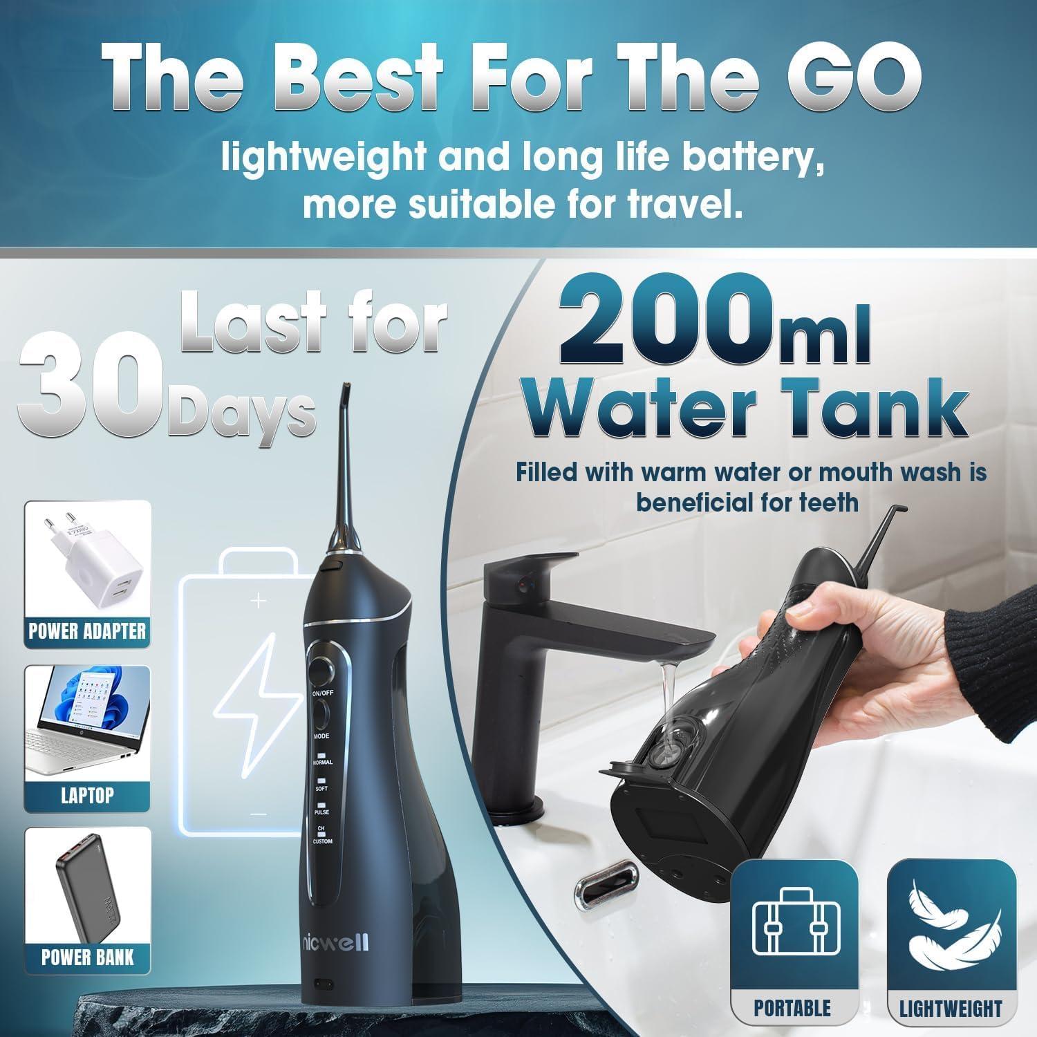 Cordless Water Flosser - Nicwell Electric Tooth Flosser with 5 Jet Tips ...
