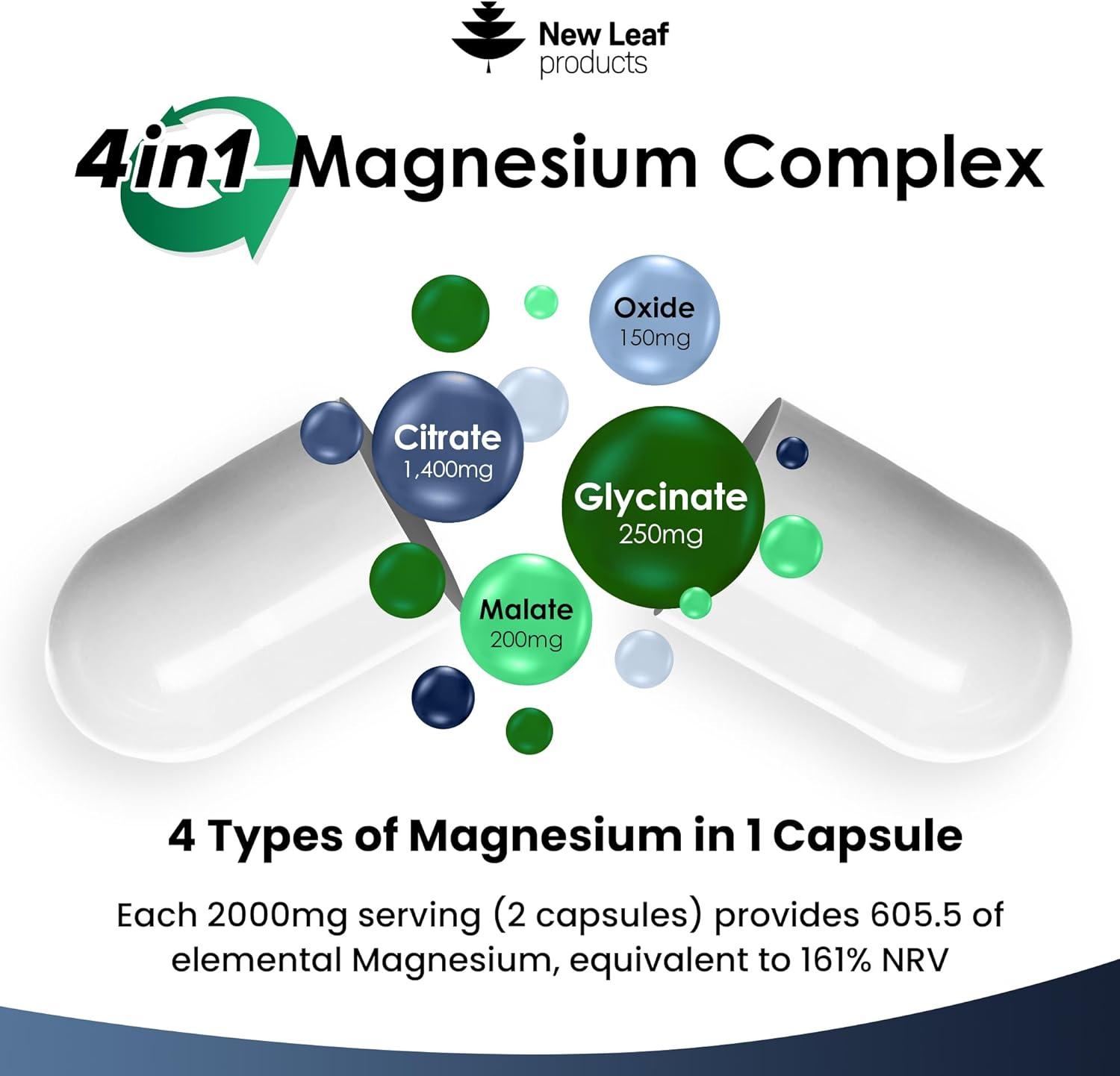 High Strength Magnesium Glycinate 4-in-1 Complex 2000mg - 120 Vegan ...