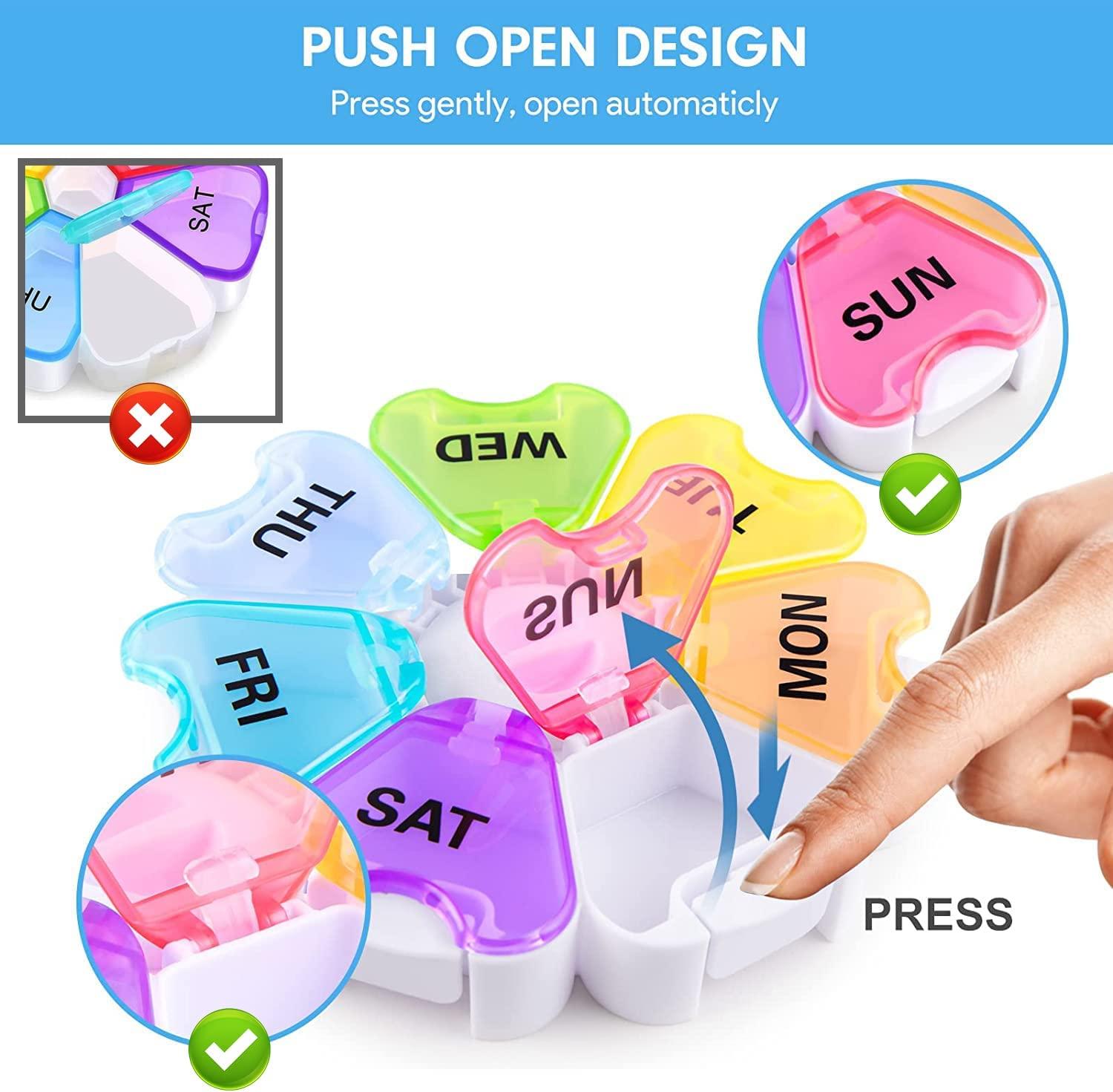 Large Weekly Pill Organizer 2022 - 7 Day Push Open Pill Box for Daily ...