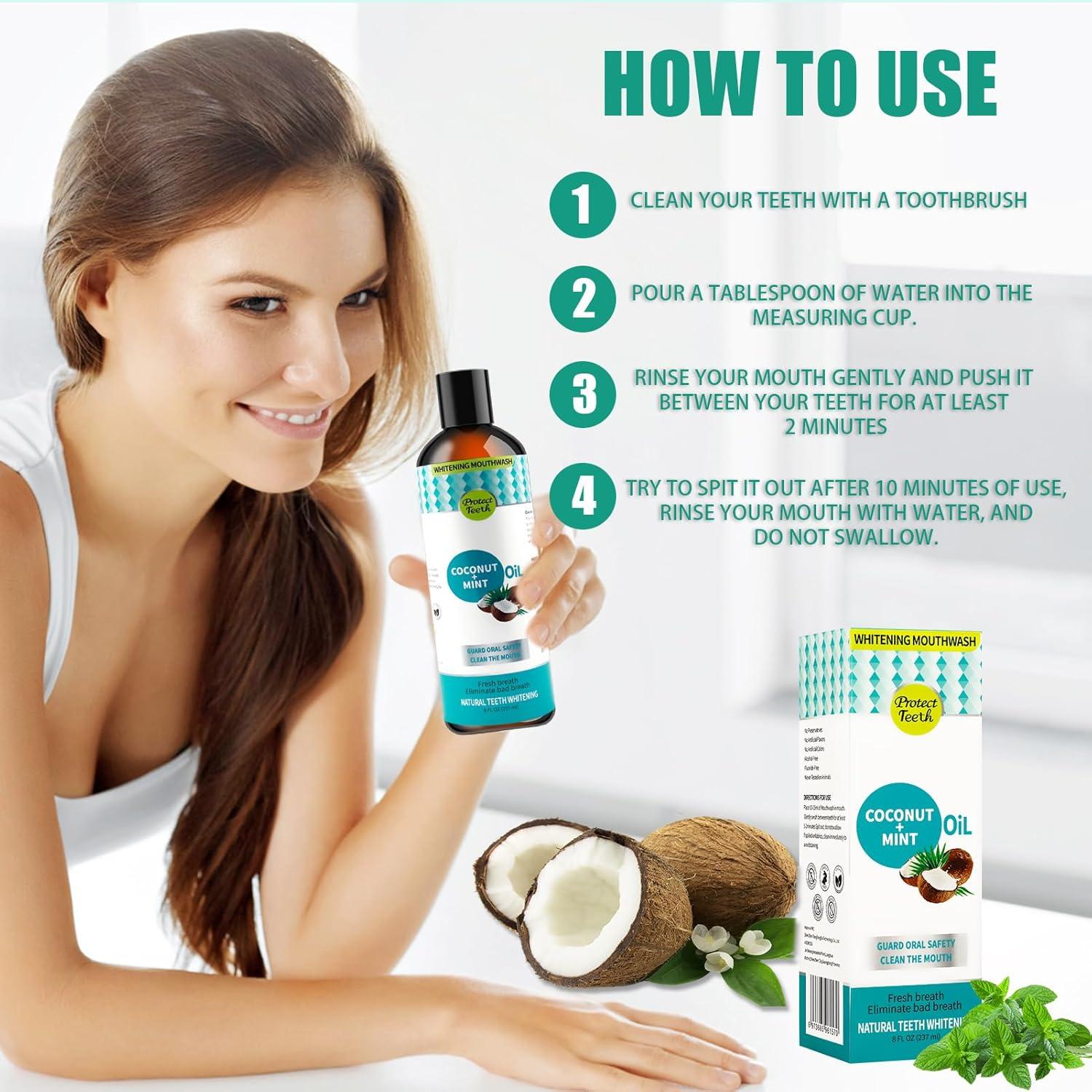 Natural Coconut Oil Mouthwash & Bamboo Toothbrush Set - 8 Fl Oz ...