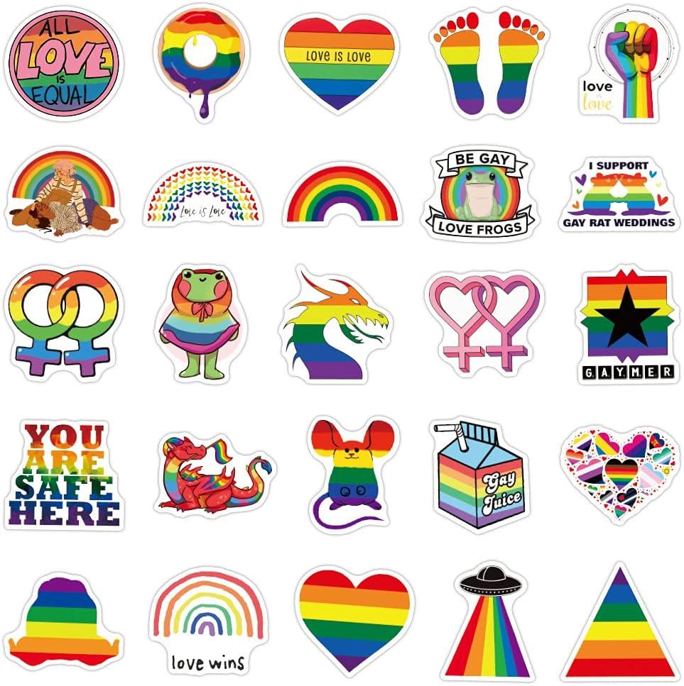Rainbow Gay Pride Heart Frogs Animal Stickers - 50 PCS LGBT Equal Love ...