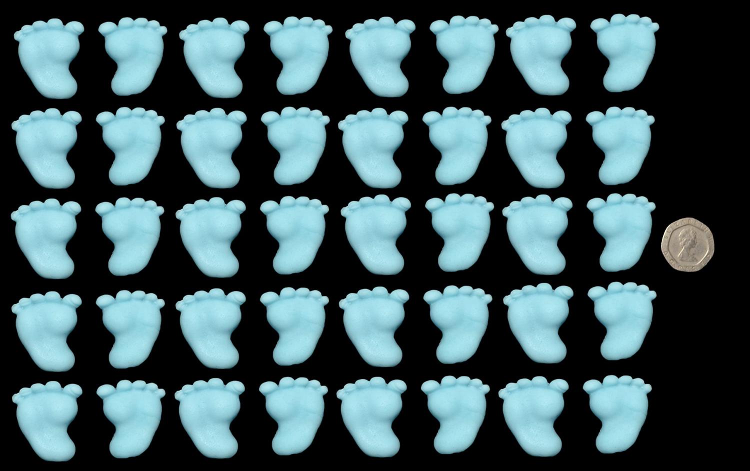 40 x edible 3D 30mm baby blue baby feet 20 colours toppers decorations ...