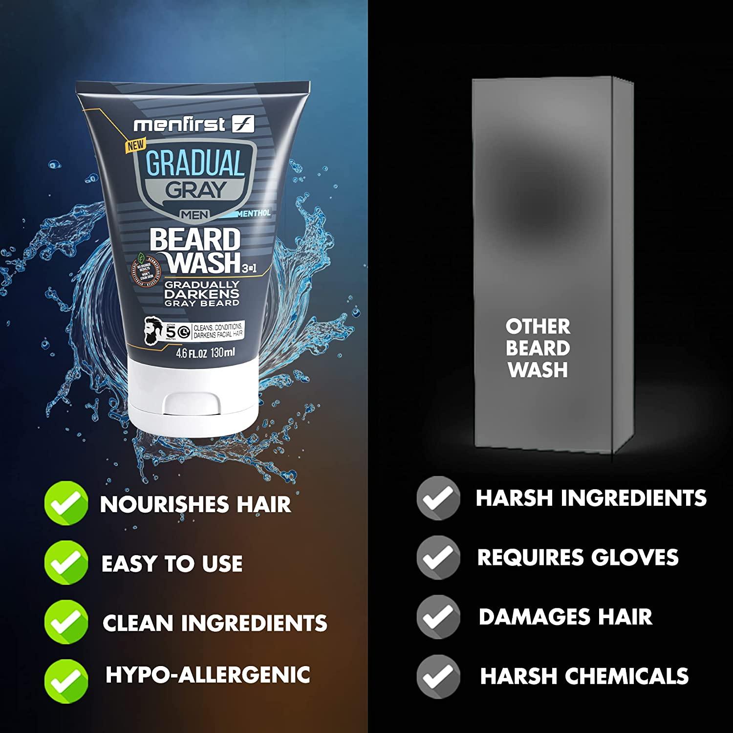 MenFirst Gradual Gray Darkening Beard Wash Shampoo for Men - Reduces ...