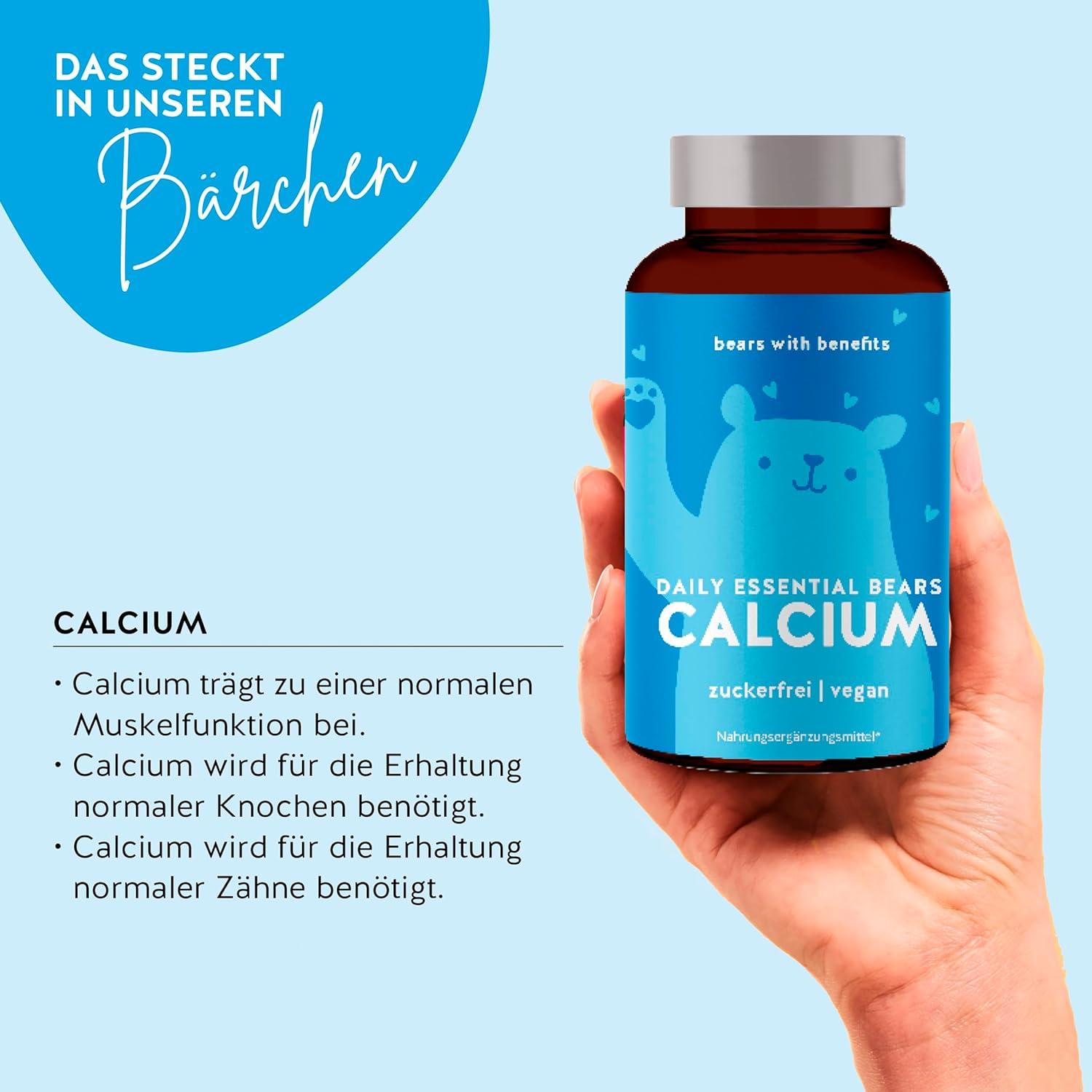 Calcium Gummy Bears - Vegan Sugar-Free Bone & Tooth Support - 500mg 45 ...