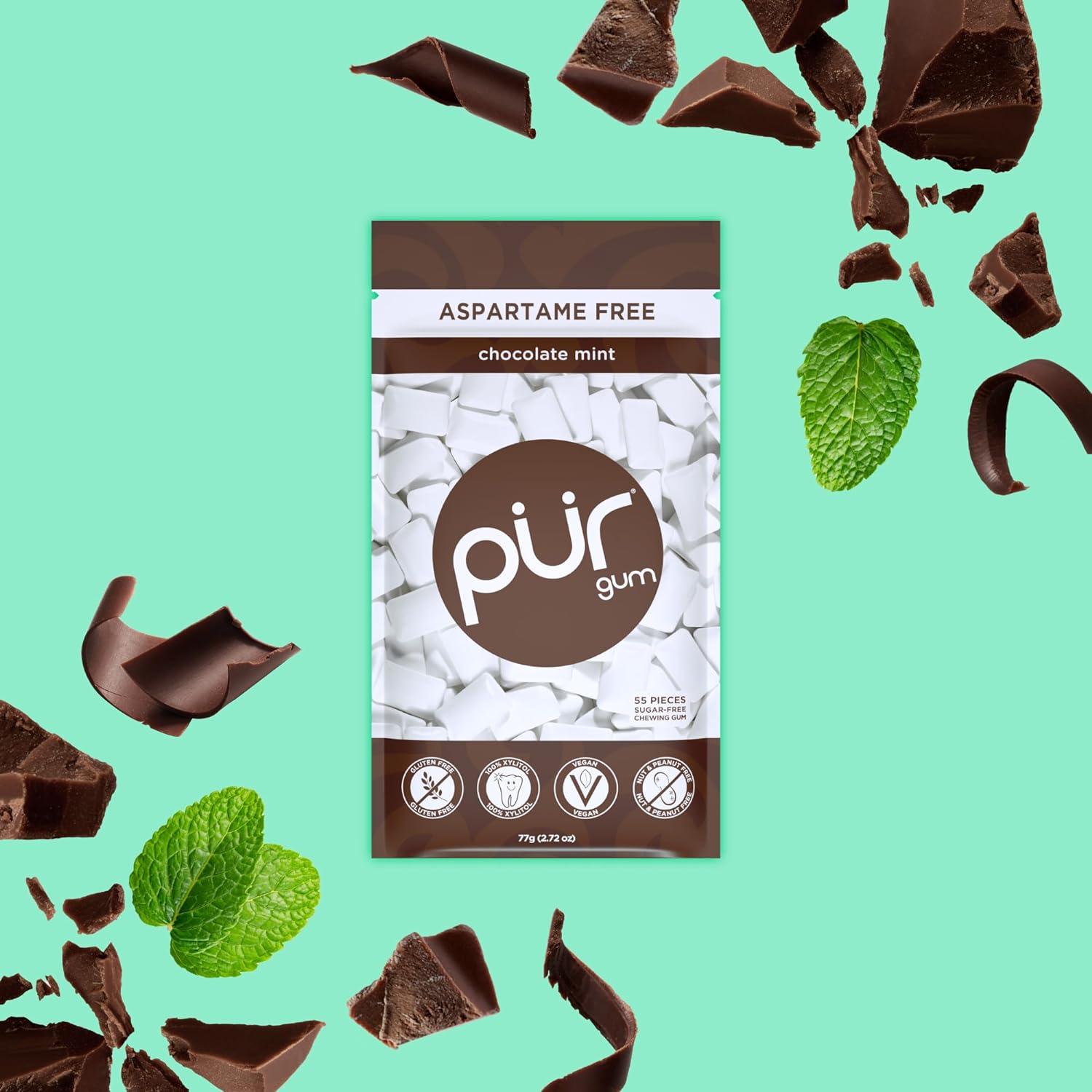 PUR GUM | Sugar-Free Chewing Gum (Chocolate Mint) | 100% Xylitol ...