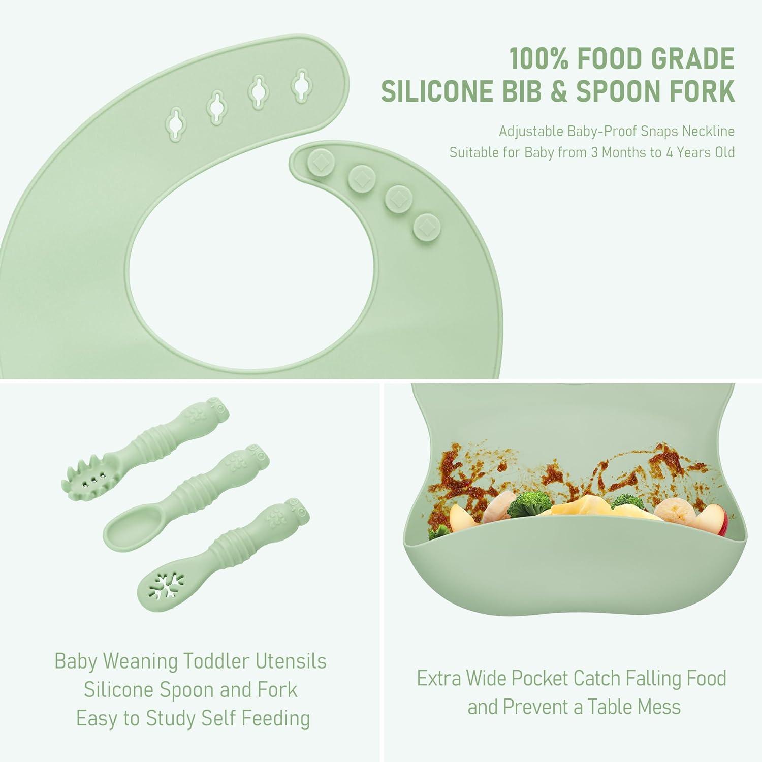 Silicone Baby Weaning Set (10 Pcs) - Adjustable Bib, Suction Bowl ...