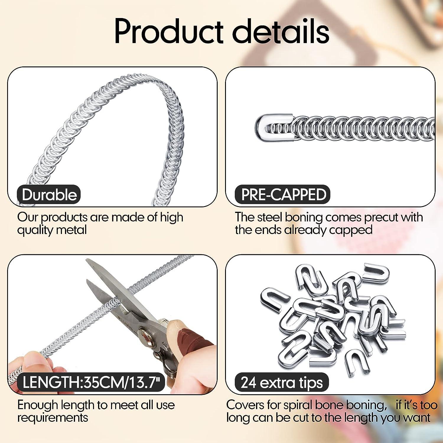 24 Pieces 1/4 x 13.7 Inch Spiral Steel Metal Boning Precut with 24 Steel Boning Tips Structure ...