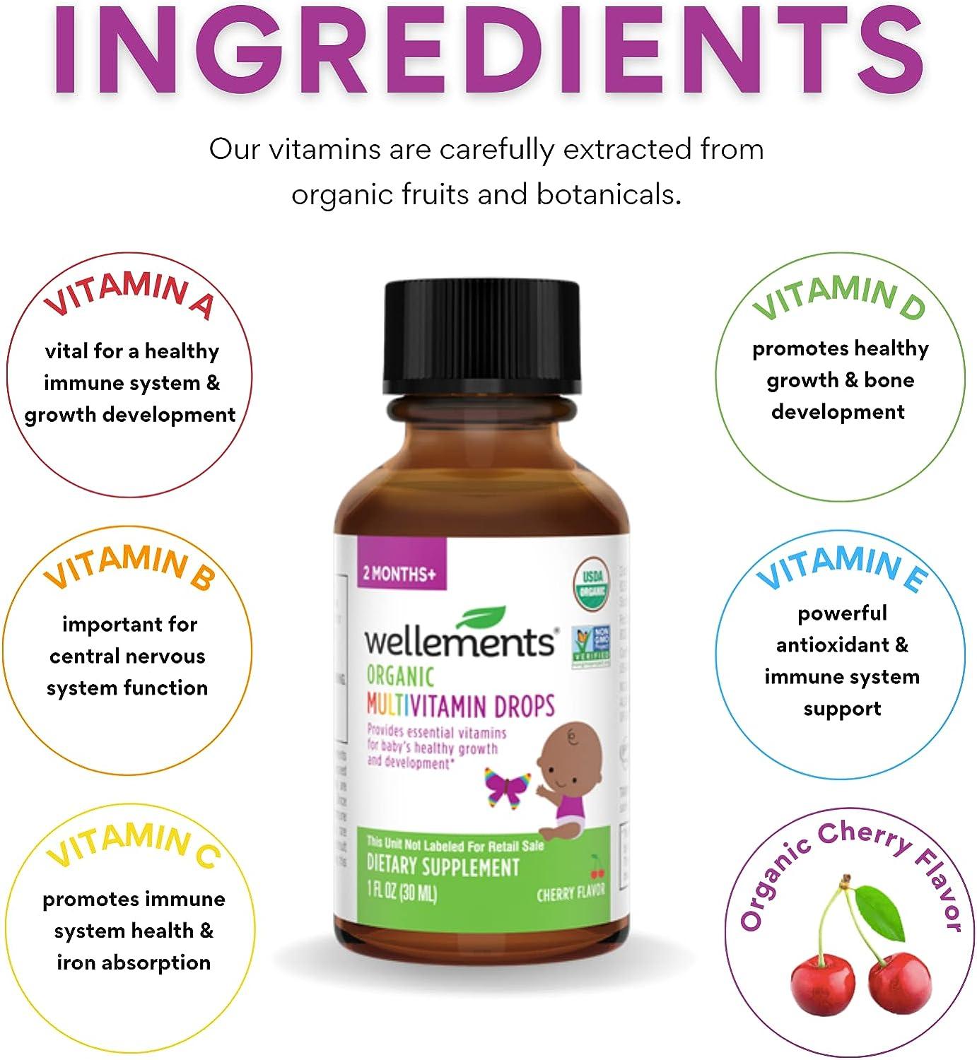 Organic Baby Multivitamin Drops | USDA Certified, Cherry Flavor | 1 Fl ...