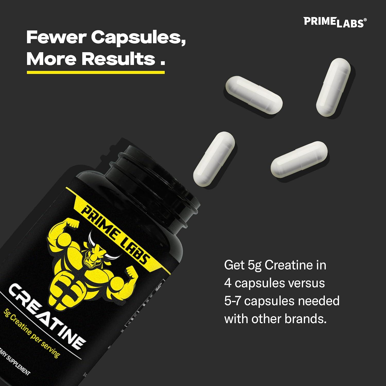 Prime Labs Creatine Capsules - 5g Creatine Monohydrate Pills for Muscle ...