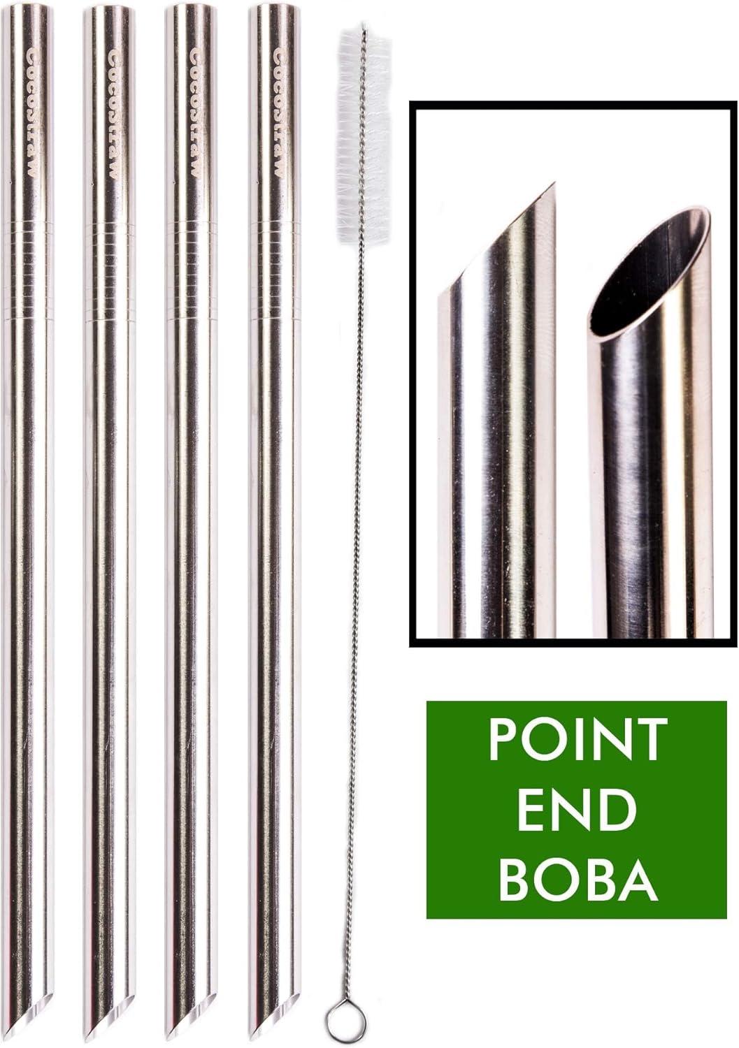 CocoStraw 4 Point END Boba Straw Stainless Steel Extra Wide 1/2" x 9.5 ...
