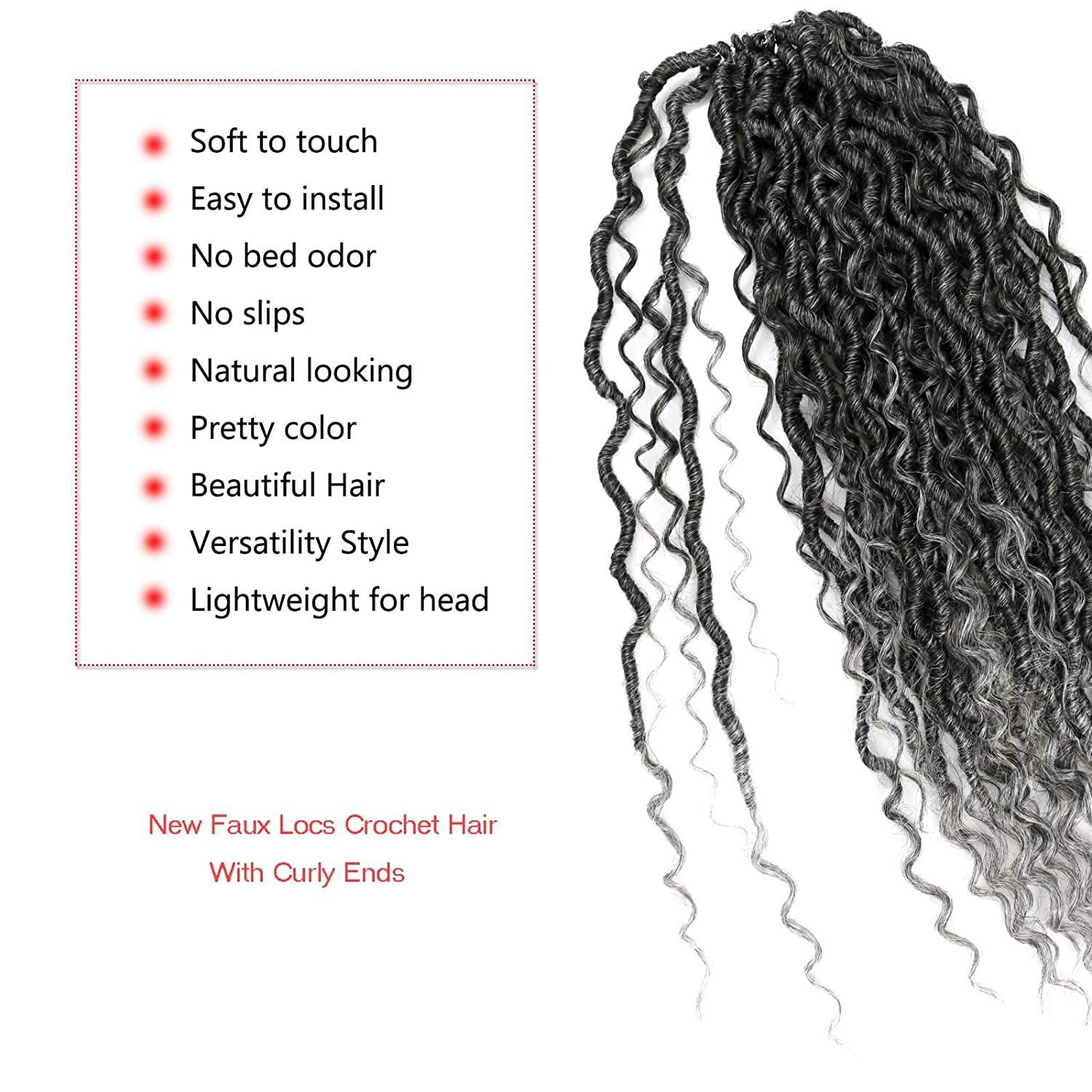 18 Grey Faux Locs Crochet Hair (Pack of 5) - Colored Goddess Locs for ...