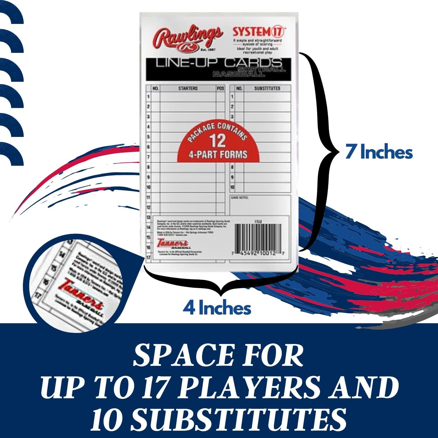 System-17 Baseball Softball Lineup Cards (4-Pack, 48 Cards) with Carbonless Copies and Covey's ...