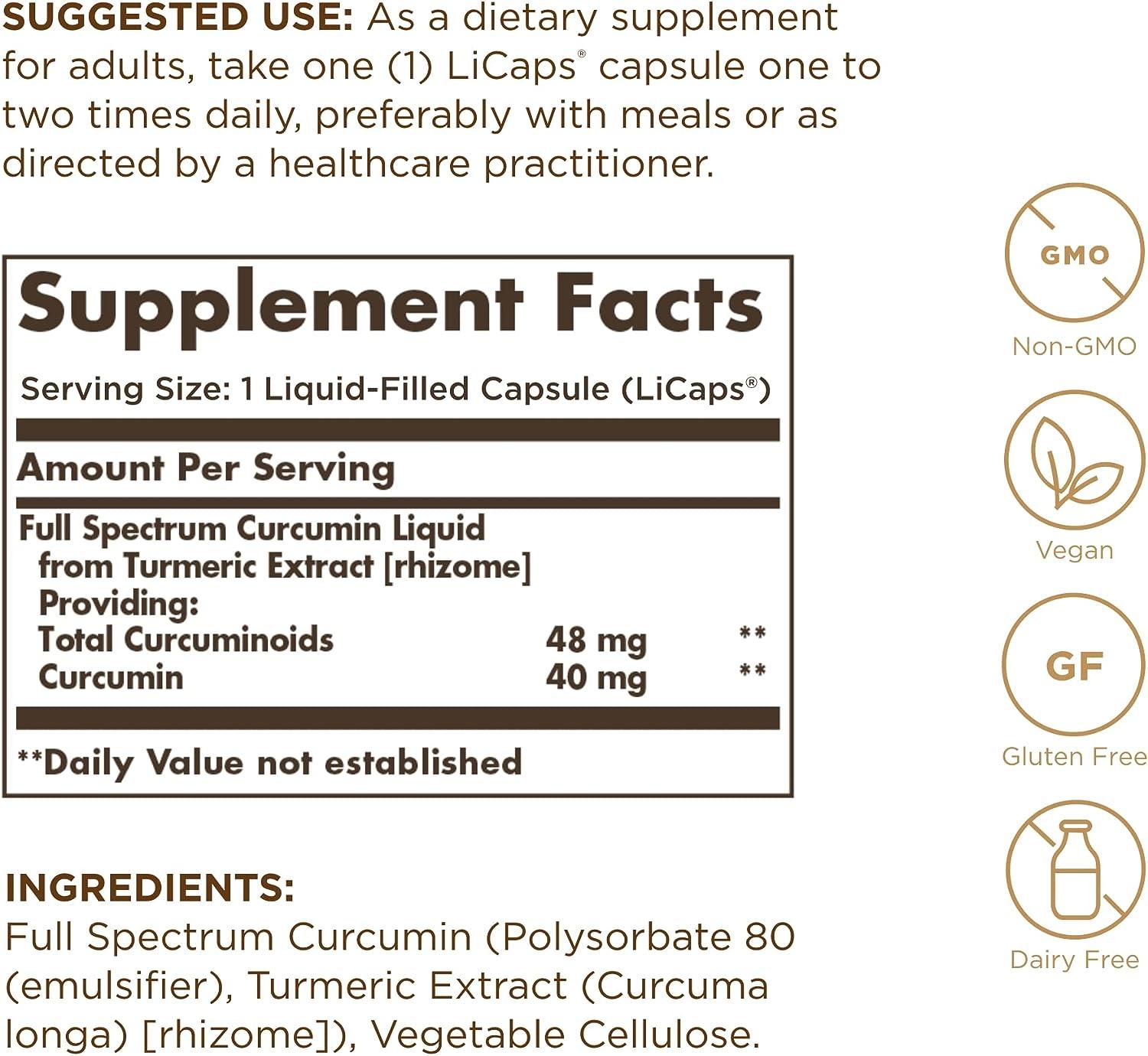 Solgar Full Spectrum Curcumin 60 LiCaps - Superior Absorption for Brain ...