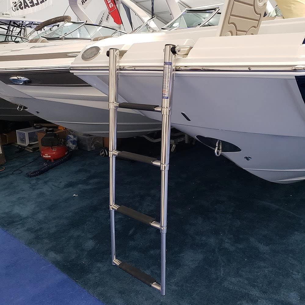 4 Step Telescoping Folding Pontoon Boat Dock Ladder - Stainless Steel ...