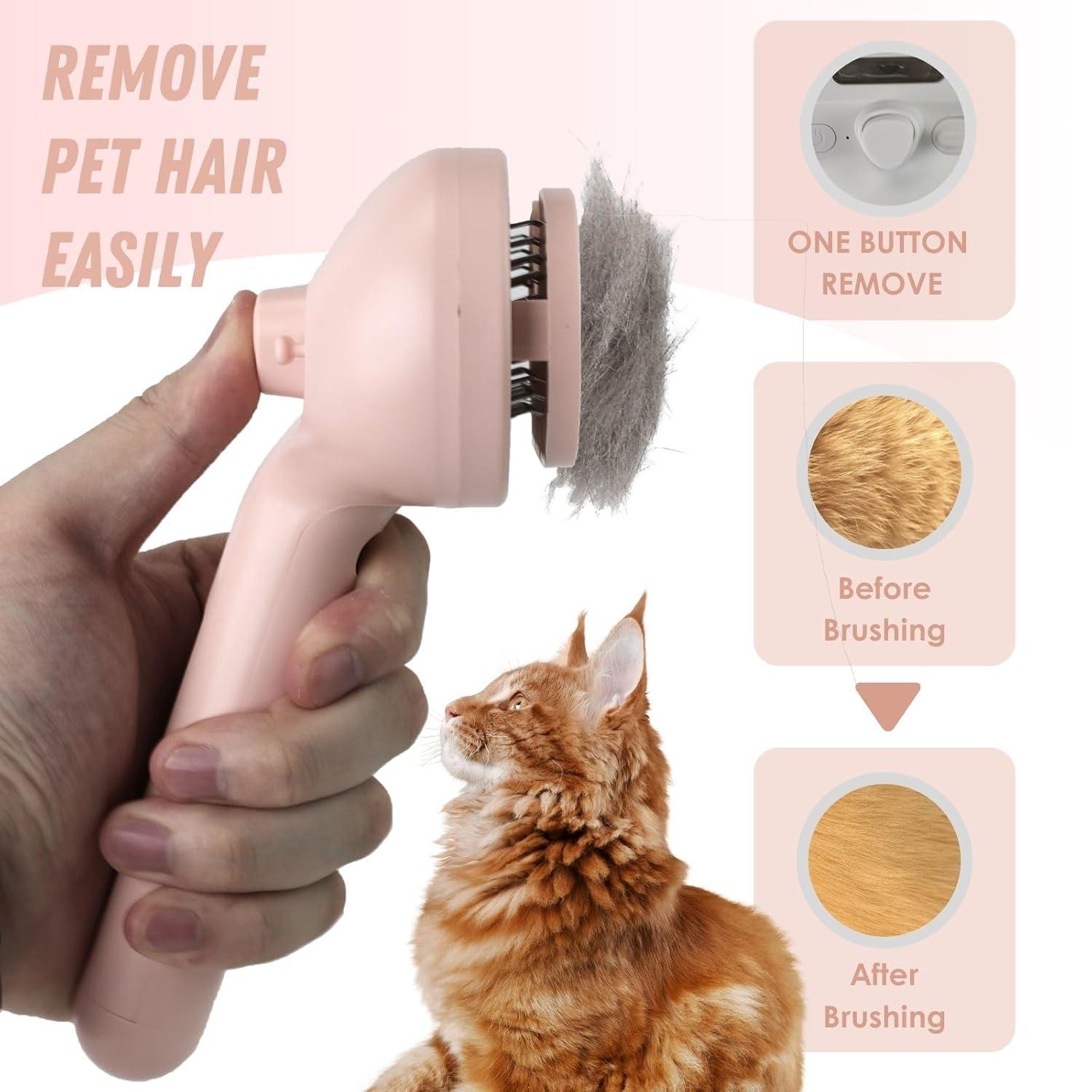Premium Cat Brush with Water Tank & Self-Cleaning Button | Anti-Static ...