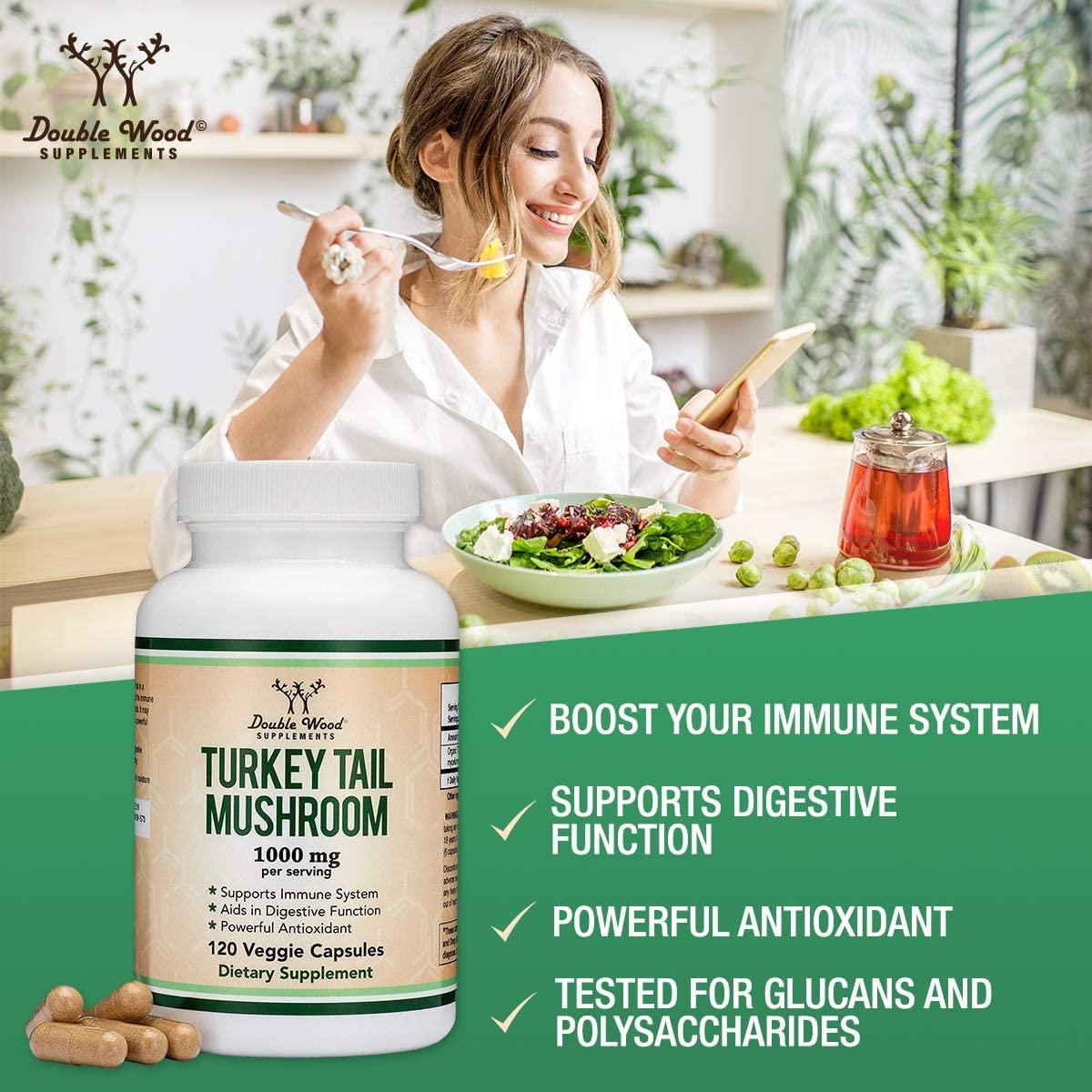 Turkey Tail Mushroom Supplement (120 Capsules) Immune System Support ...
