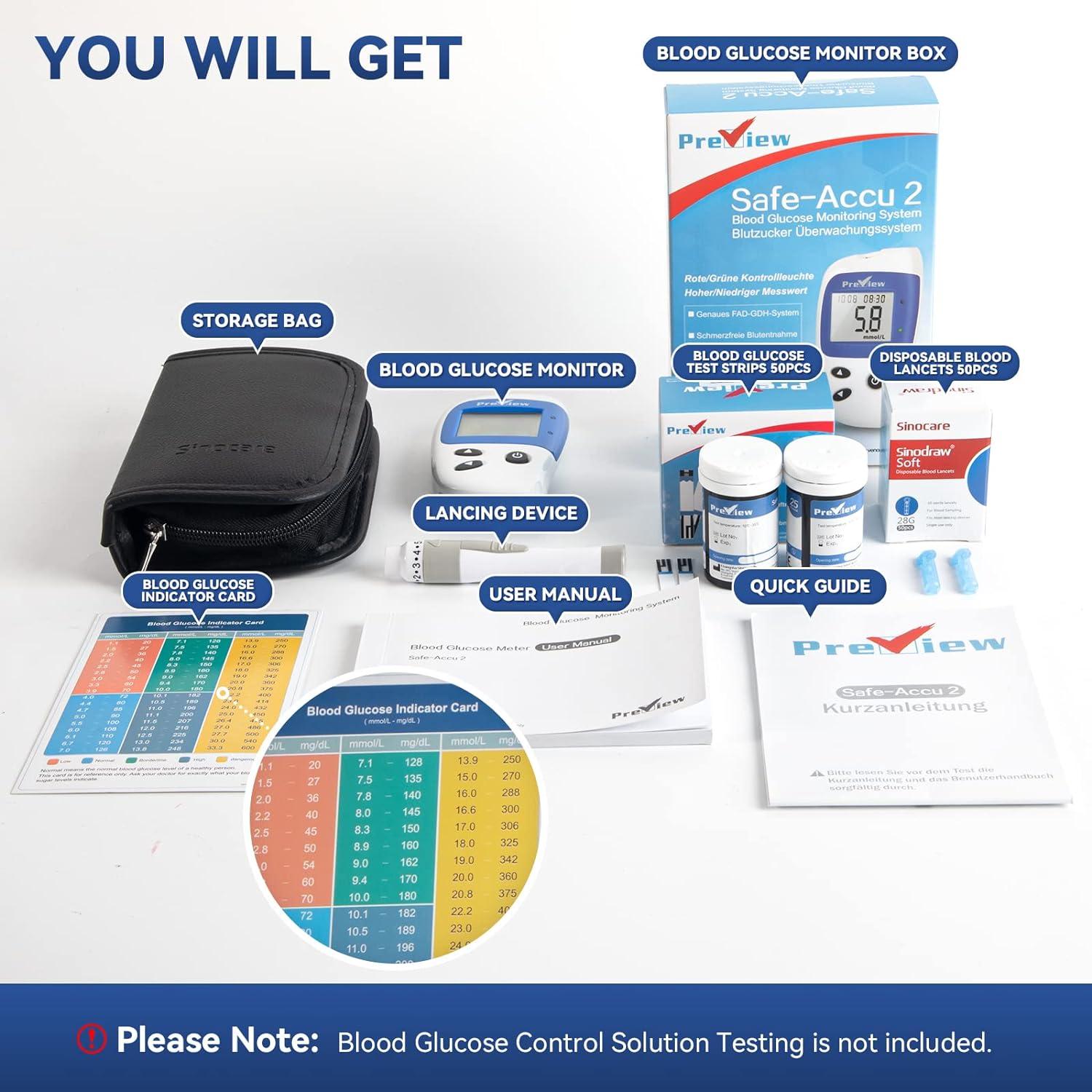 Accu2 Blood Glucose Monitor Diabetes Testing Kit - 50 Test Strips ...