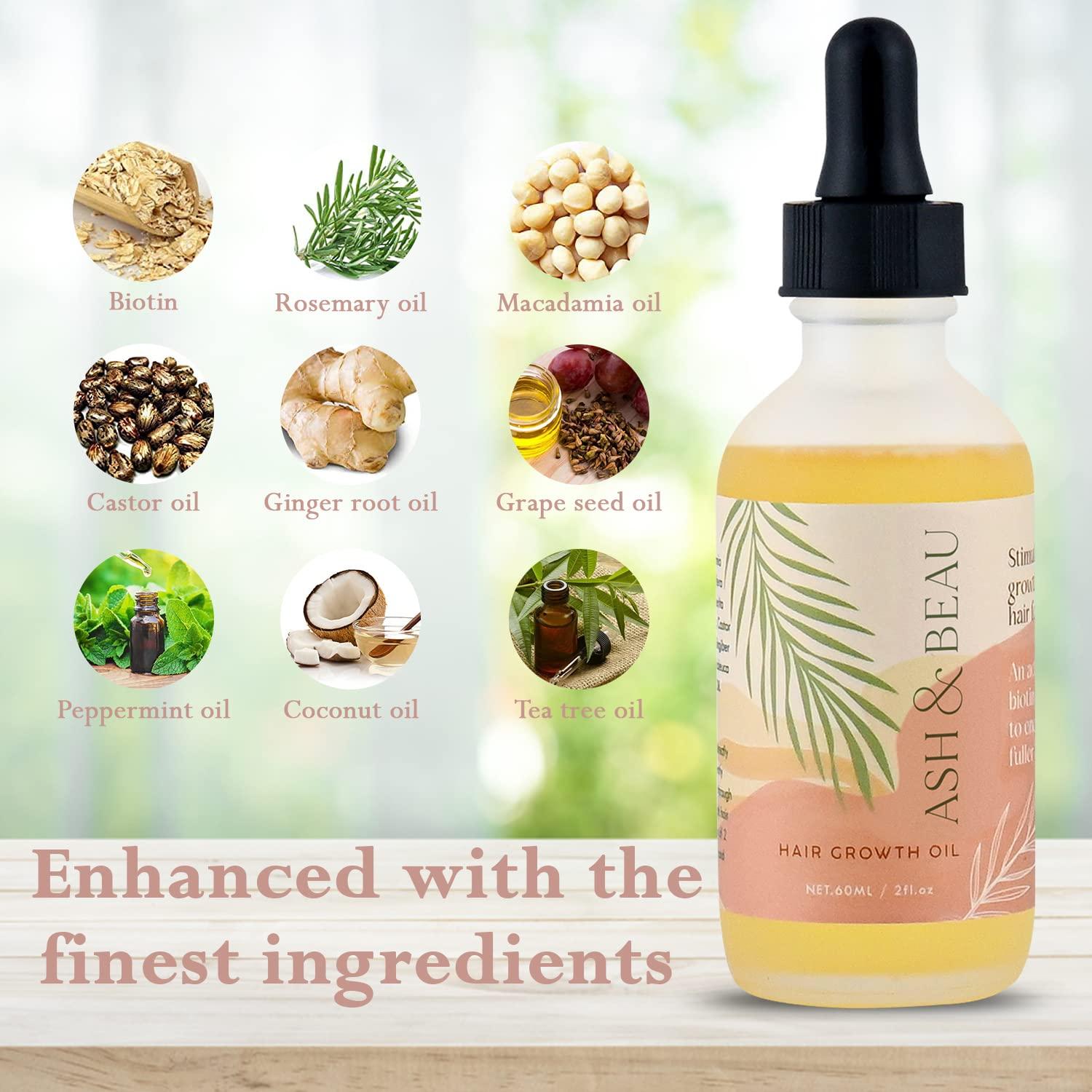 Organic Hair Growth Oil with Biotin, Rosemary, Castor, Tea Tree ...
