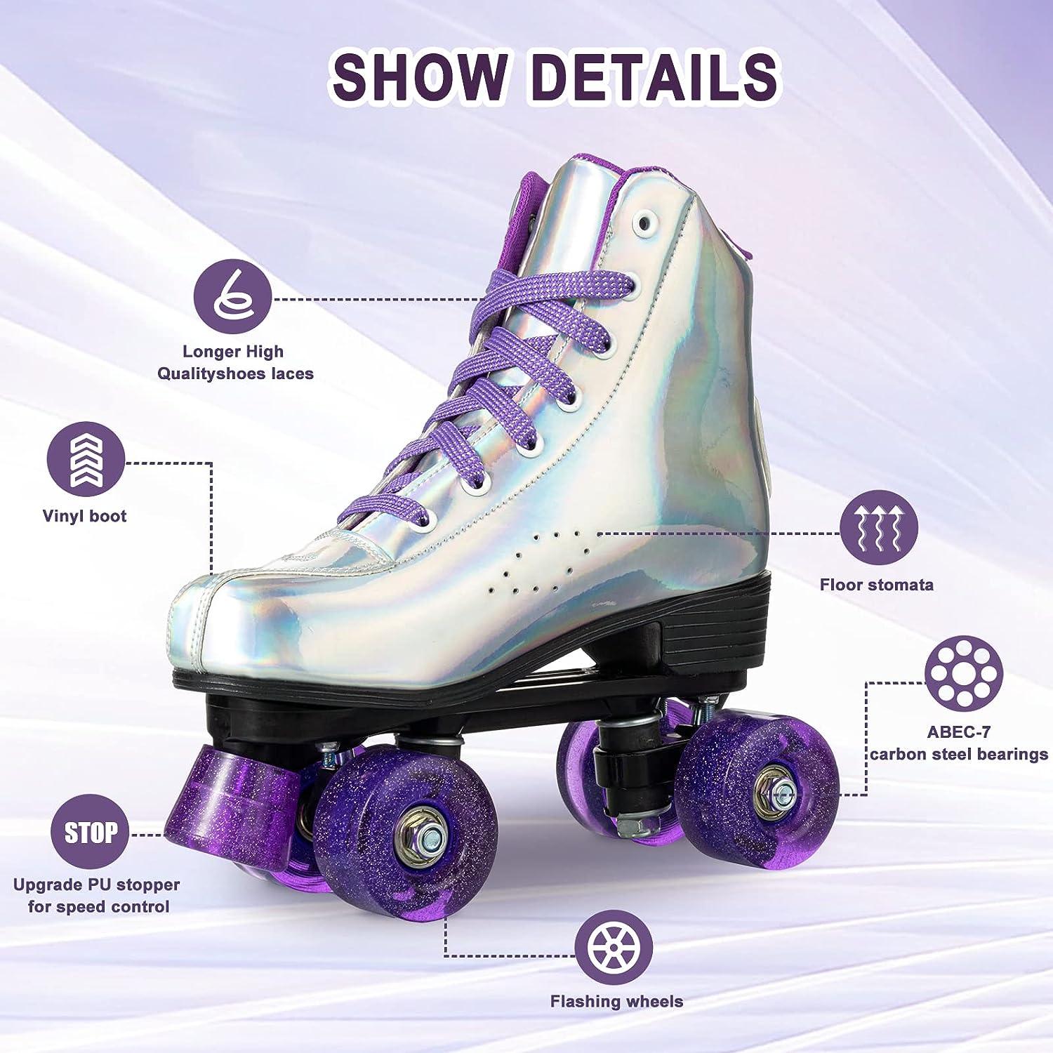 XUDREZ Stylish Laser Silver Roller Skates for Women Girls | Double-Row ...