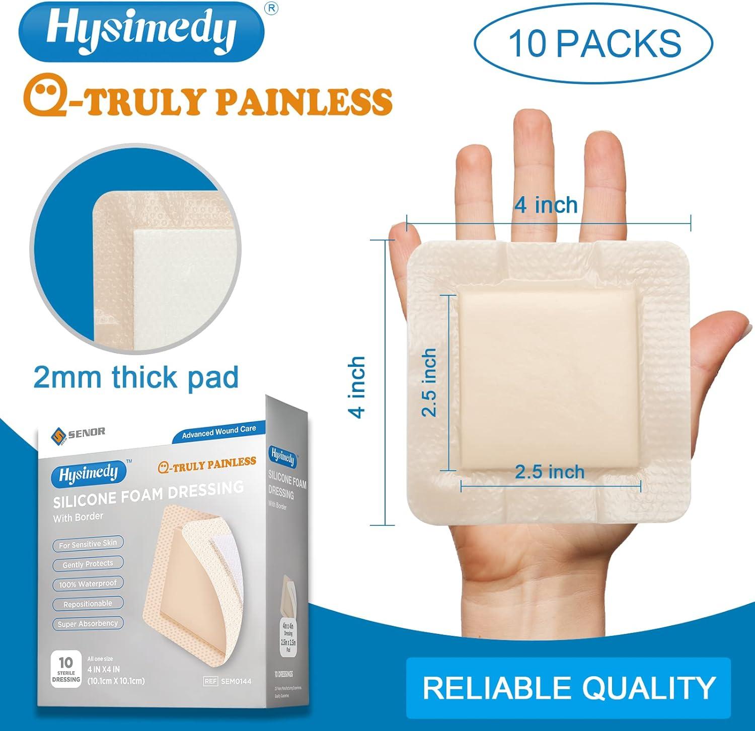 Hysimedy Silicone Foam Dressing 4x4 with Border 10 Pack - Waterproof ...