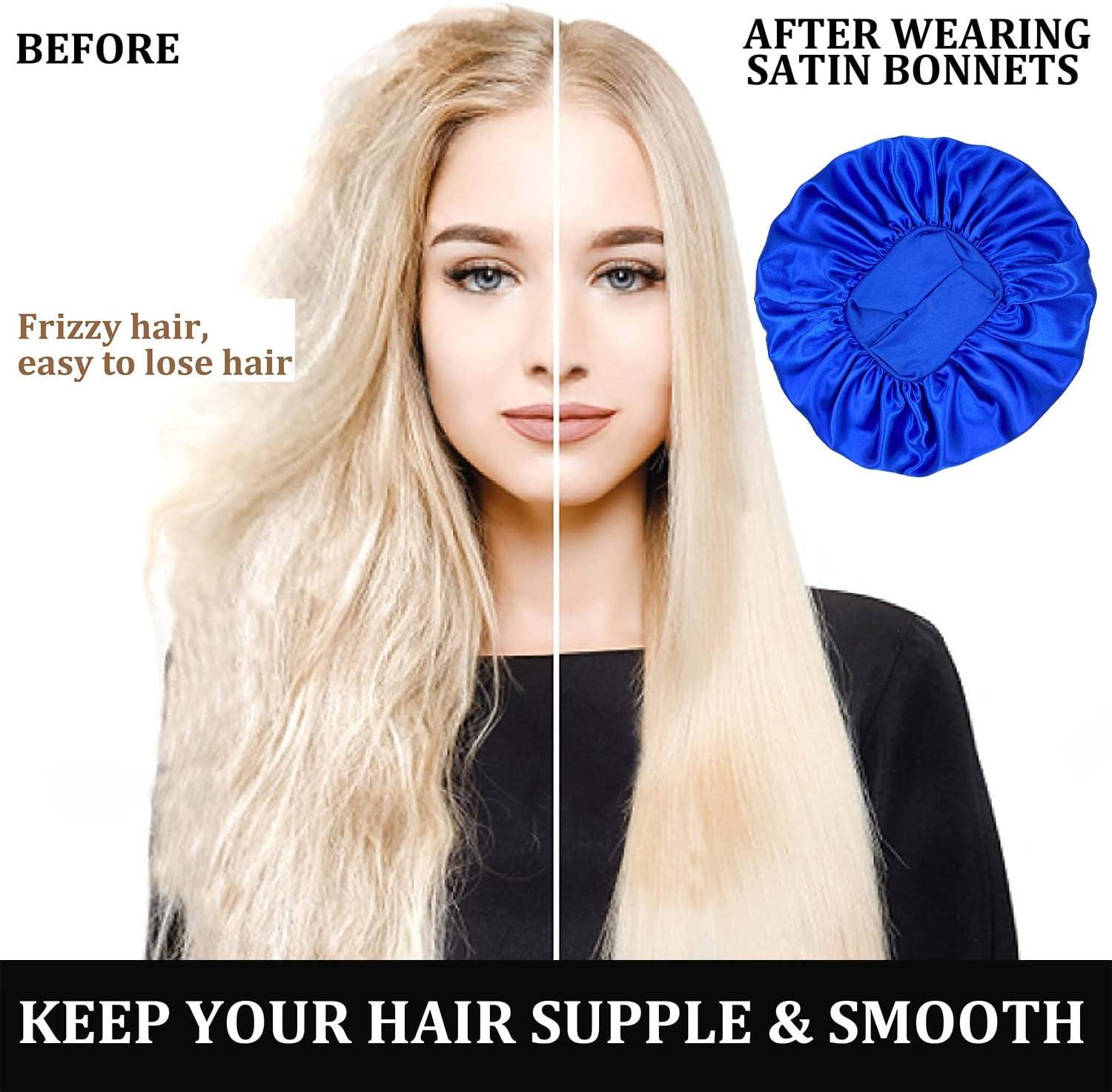 Eupinduo Satin Sleeping Cap Bonnet - 2 Pack High Elastic Curly Hood for ...