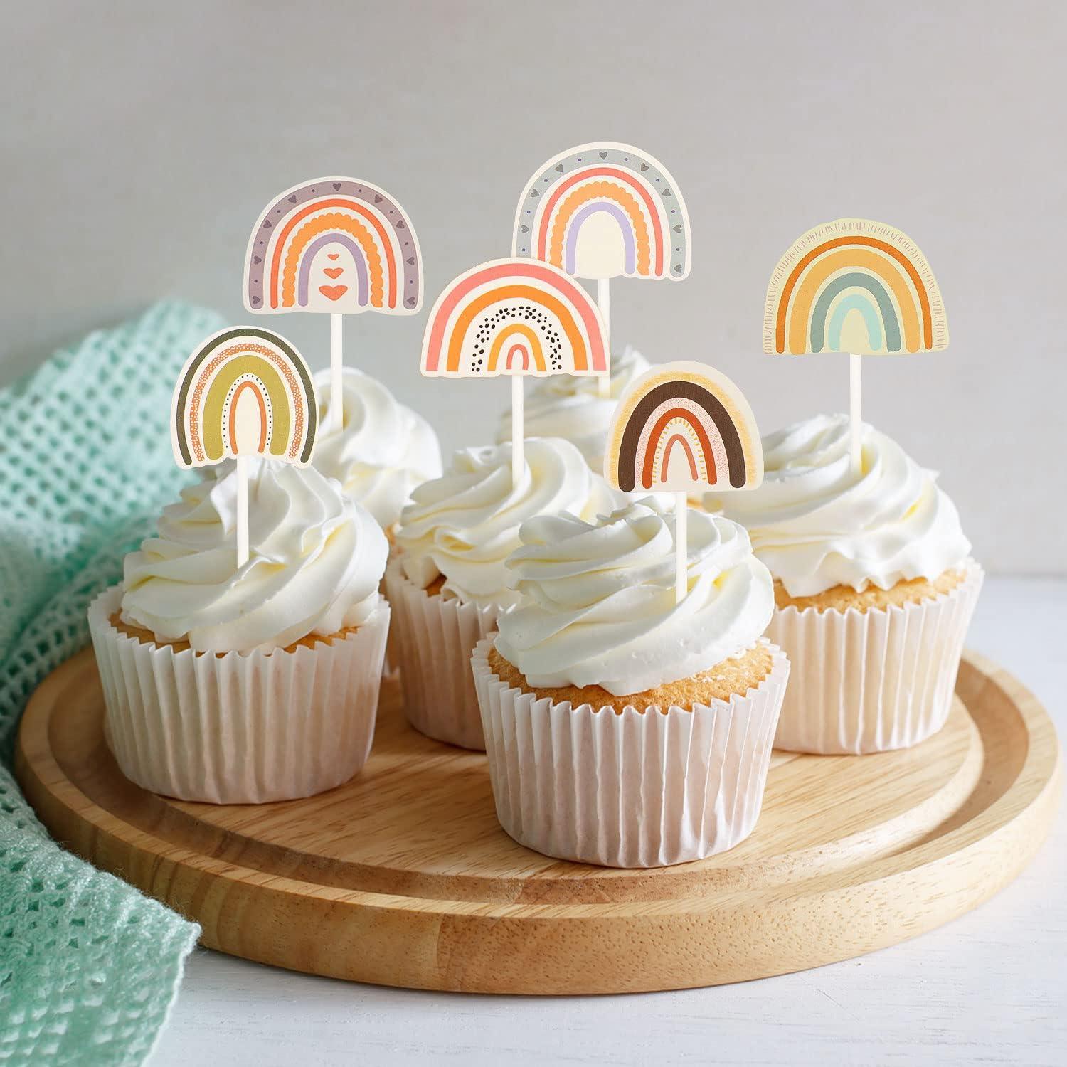 48 Pieces Boho Rainbow Cake Topper Boho Cupcake Topper Bohemian Theme ...