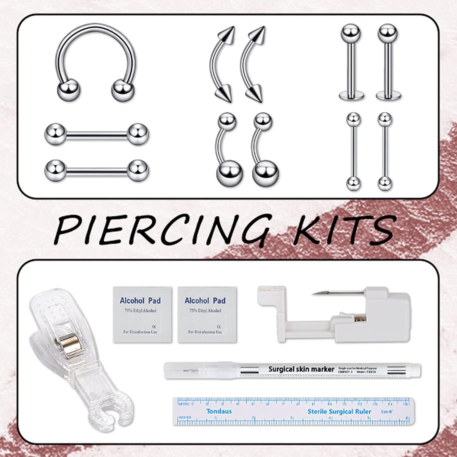 Beautidots 18PCS Body Piercing Kit - Stainless Steel Needles & Tools ...
