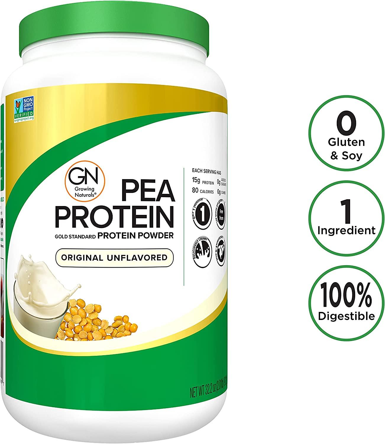 Growing Naturals Raw Pea Protein Powder - 2 lb Non-GMO, Vegan, Gluten ...