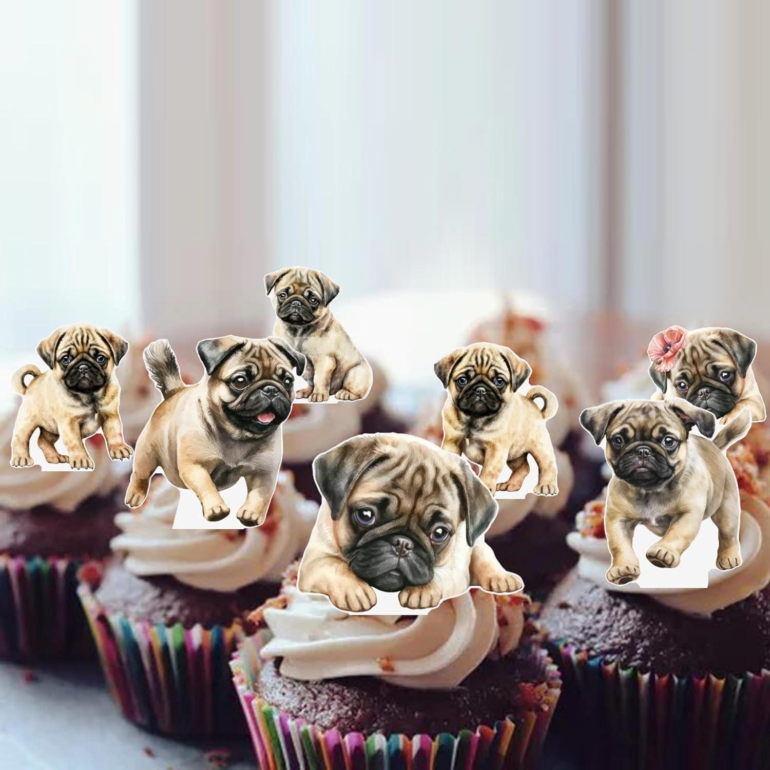 Pug Dog Cupcake Toppers Pug Birthday Decorations 48Pcs Pug Dog Party ...