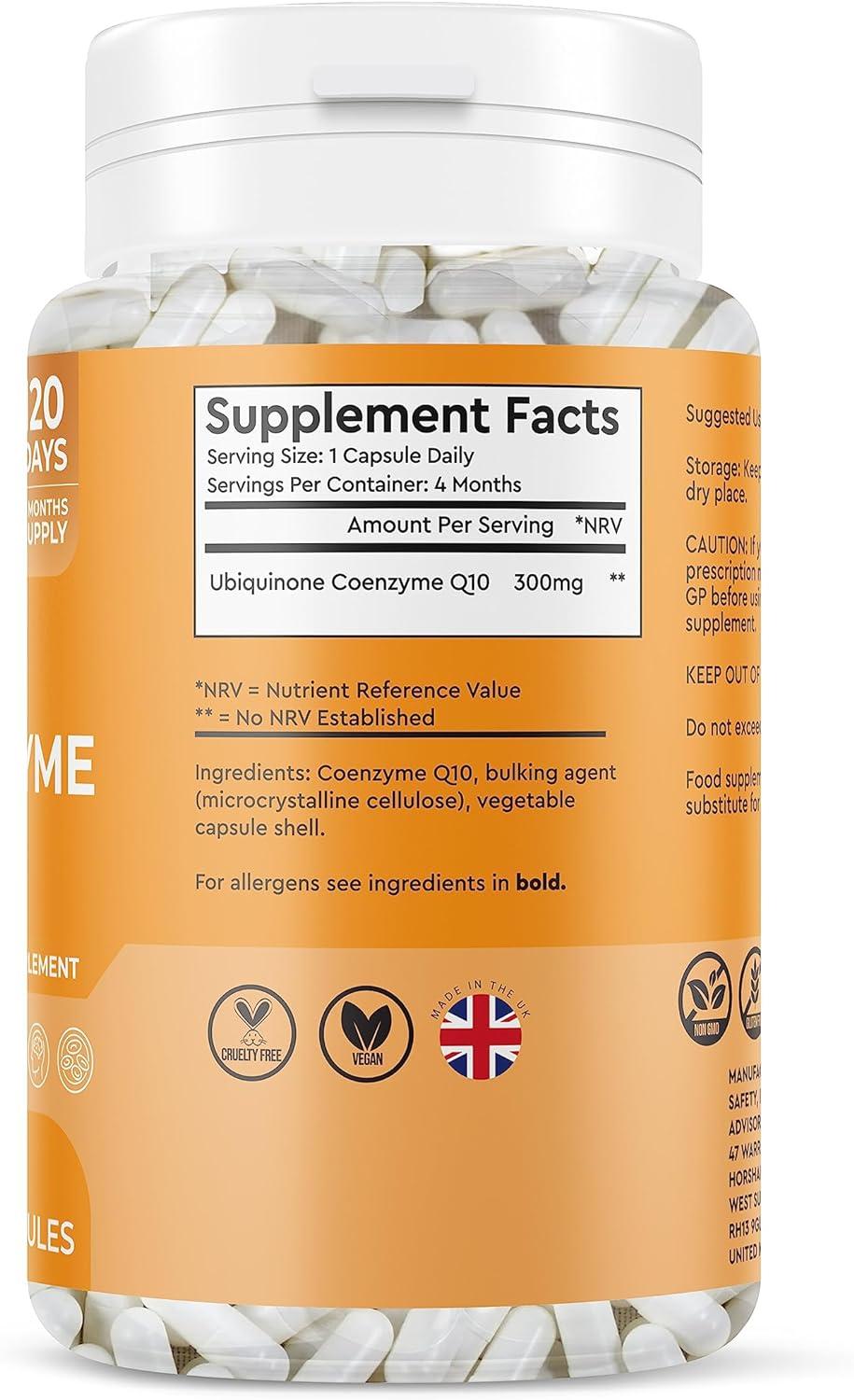 High Strength Ubiquinone Coenzyme Q10 300mg Capsules - 4 Months Supply ...