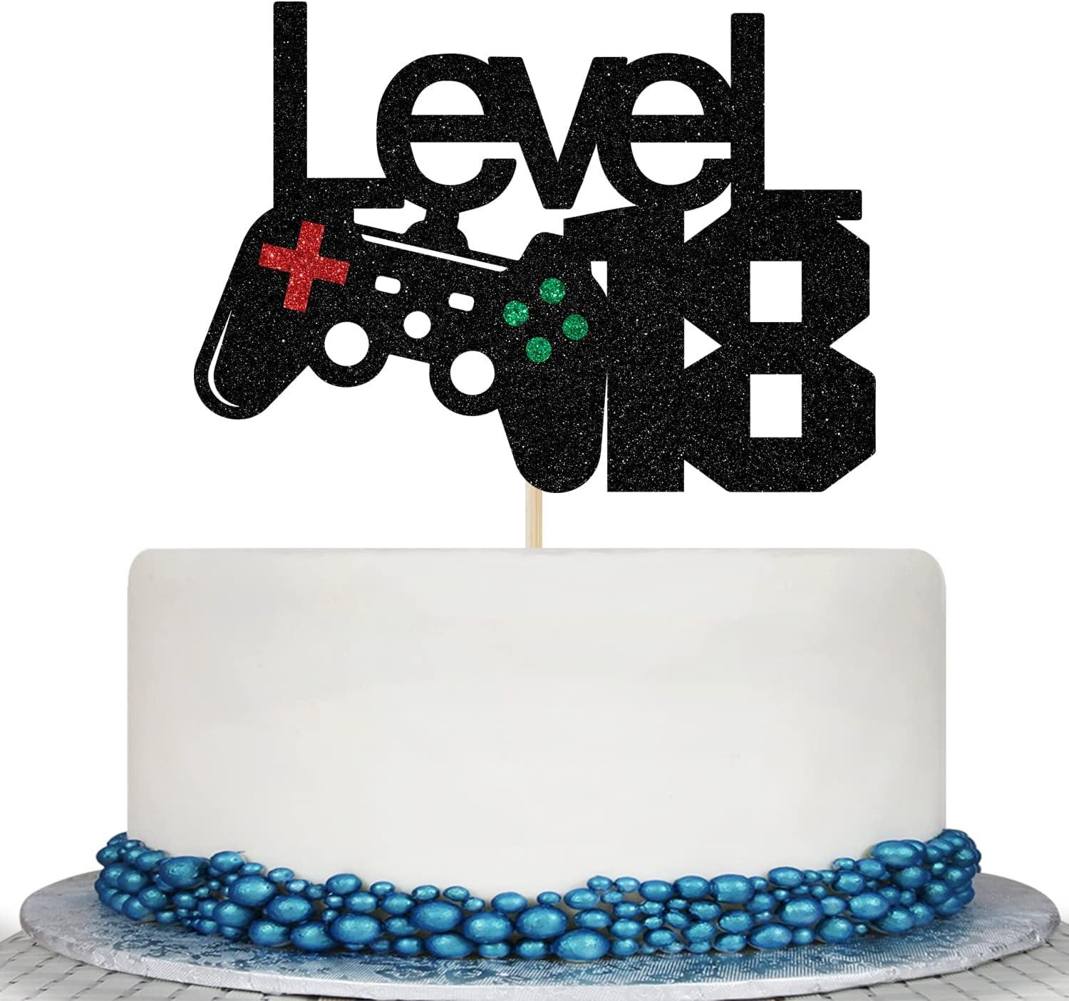Black Glitter Level 18 Cake Topper - Level Up 18th Birthday Cake Topper ...