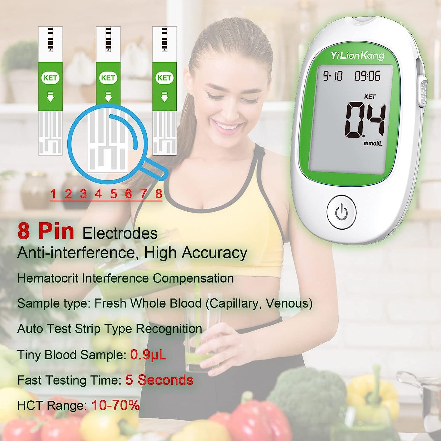 YiLianKang Blood Ketone Testing Kit: Meter, 15 Strips, Lancets, Lancing ...