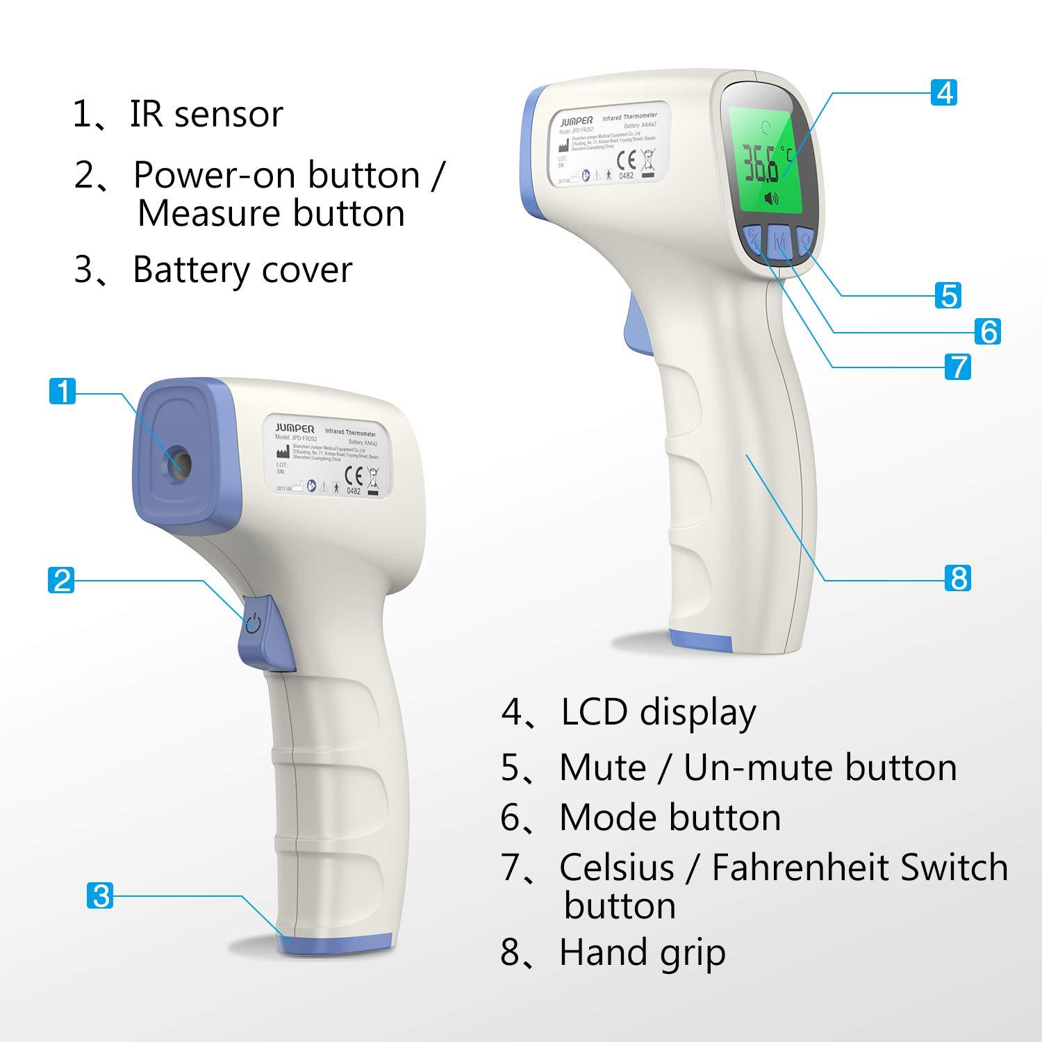 Jumper Medical Forehead Thermometer - Non Contact, Instant Reading for ...