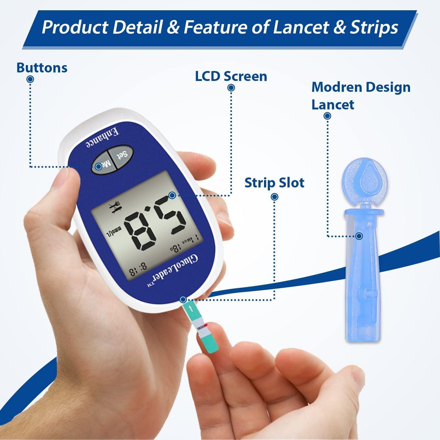GlucoLeader Enhance Blood Sugar Monitor: 800 Memory Diabetes Testing ...