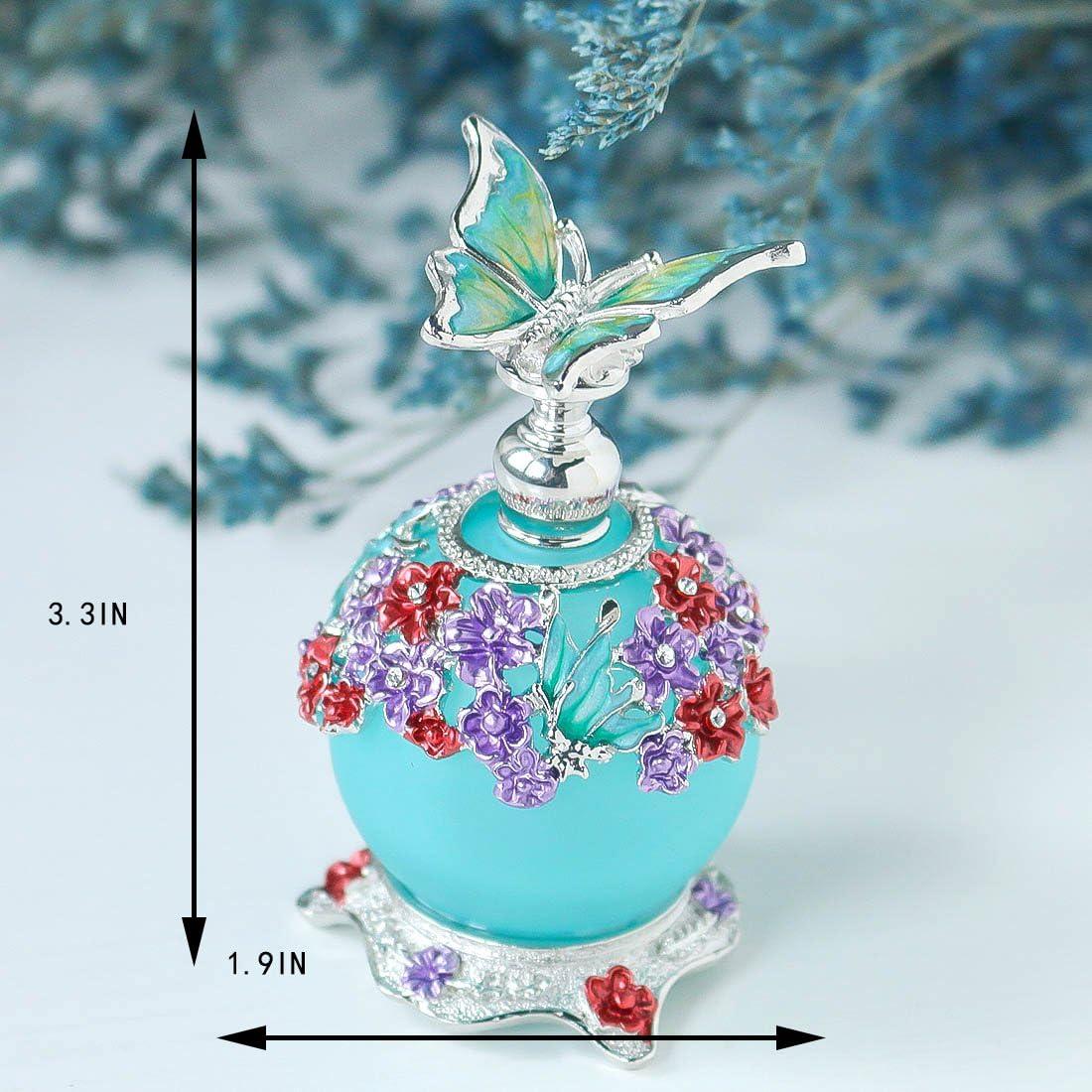 H&D Retro Frosted Blue Glass Perfume Bottle 23ml with Butterfly Stopper ...