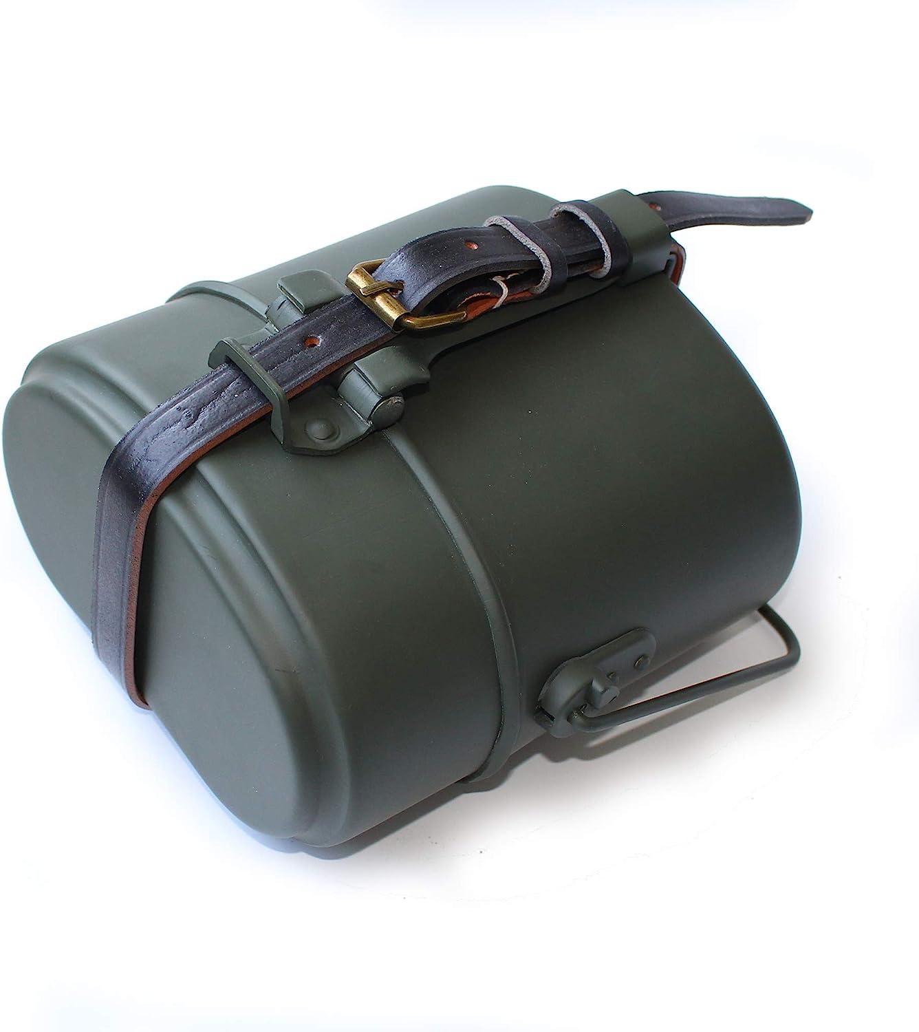 ANQIAO WWII German M31 Mess Kit Tin with Leather Strap - Green ...