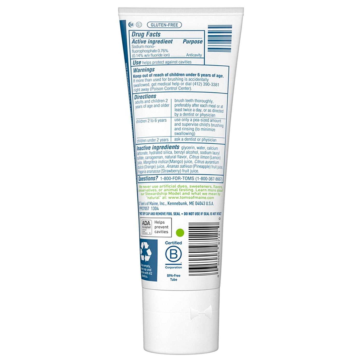 Toms of Maine Kids Fluoride Toothpaste Outrageous Orange Mango 5.1 oz ...