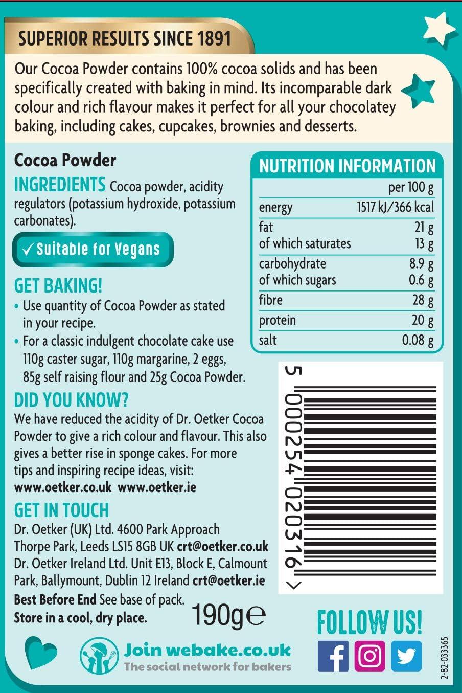 Dr. Oetker Fine Dark Cocoa Powder 190g - Premium Quality Cocoa for ...