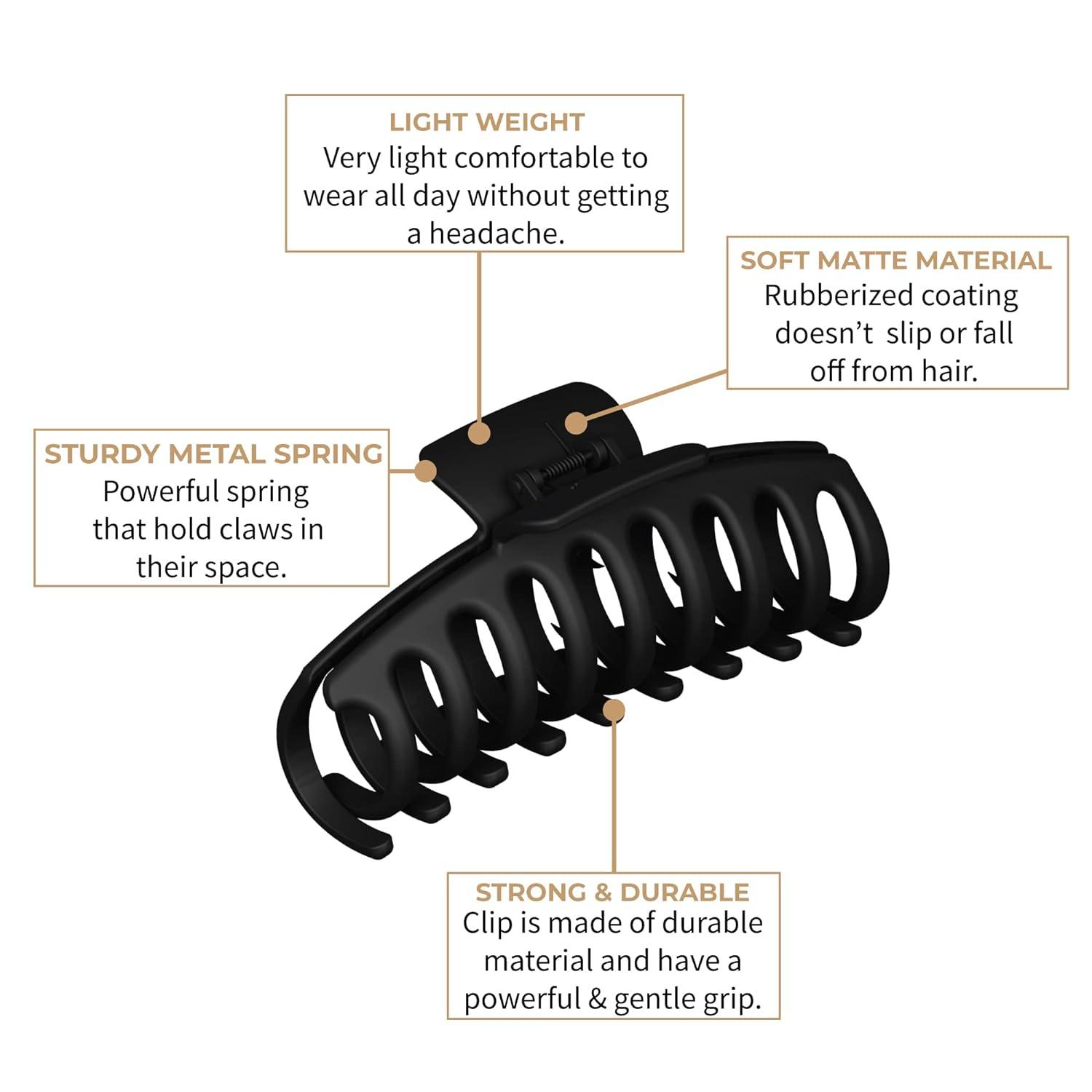 6 Pack Matte Finish Hair Clips for Women & Girls - 4.3 Inch Large Claw ...