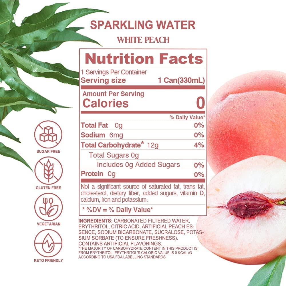 GENKI FOREST Flavored Sparkling Water White Peach, 11.15 fl oz Cans ...