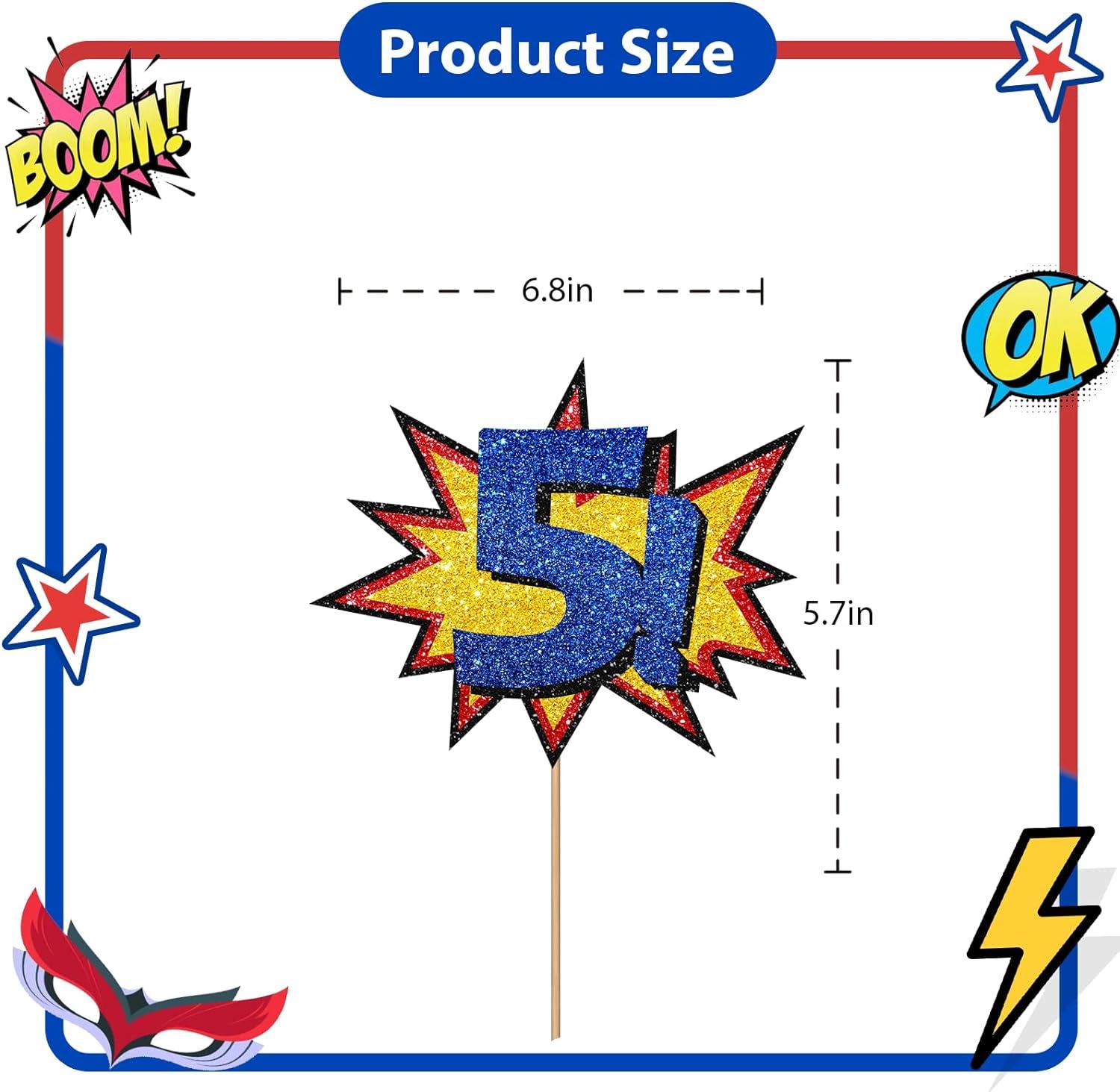 Supper Boy 5th Birthday Cake Topper Blue Glitter Superhero Five Years ...