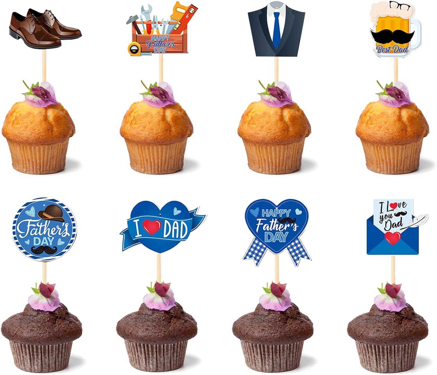 24 Pcs Fathers Day Cupcake Toppers Fathers Day Cake Toppers-I Love You ...