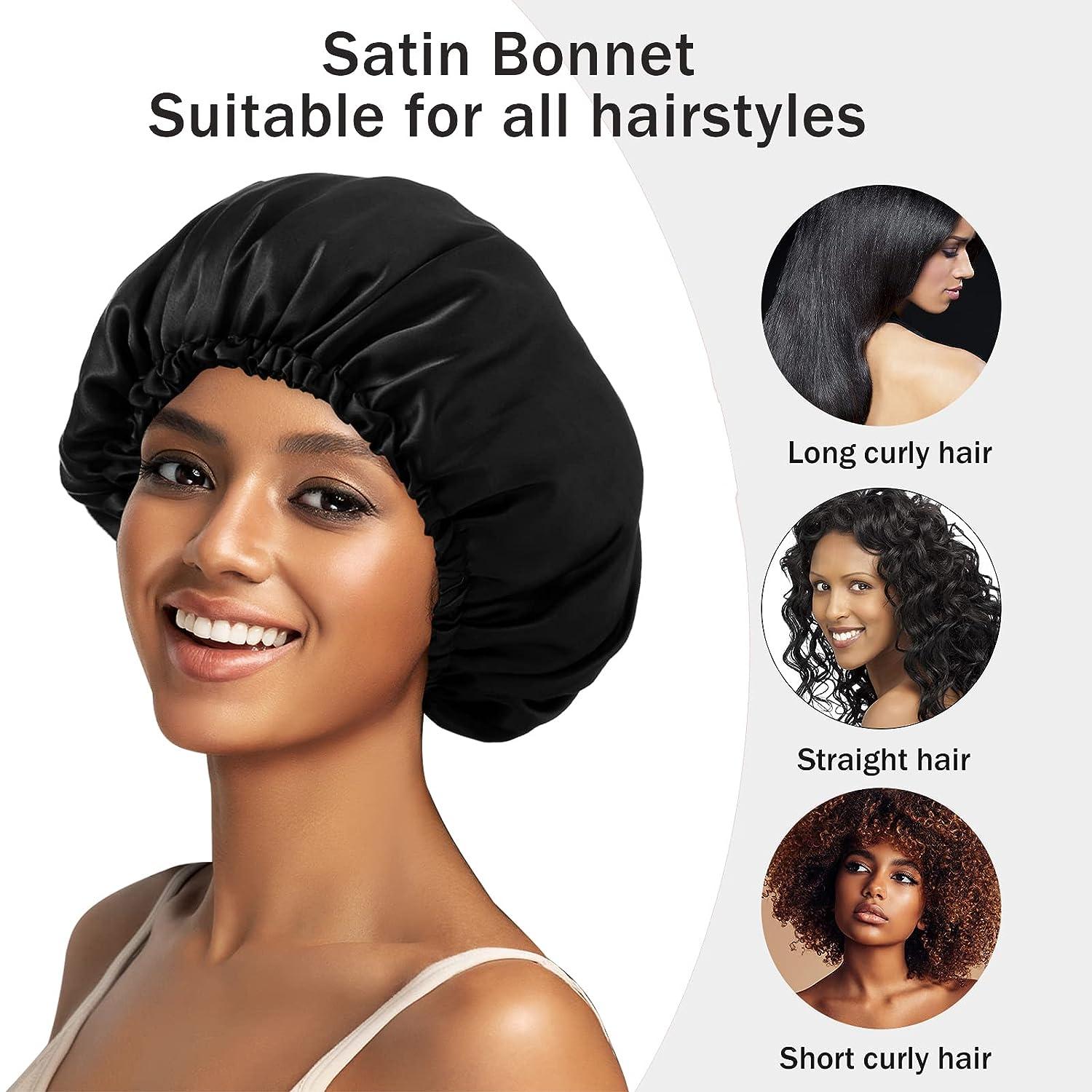 Vorey Satin Sleep Bonnet for Women - Large Double Layer Silk Hair ...