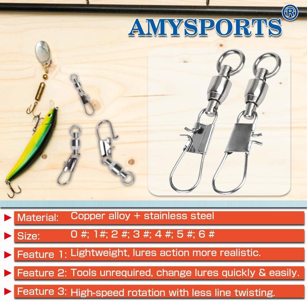 AMYSPORTS Fishing Swivels with Interlock Snap Ball Bearing Swivels ...