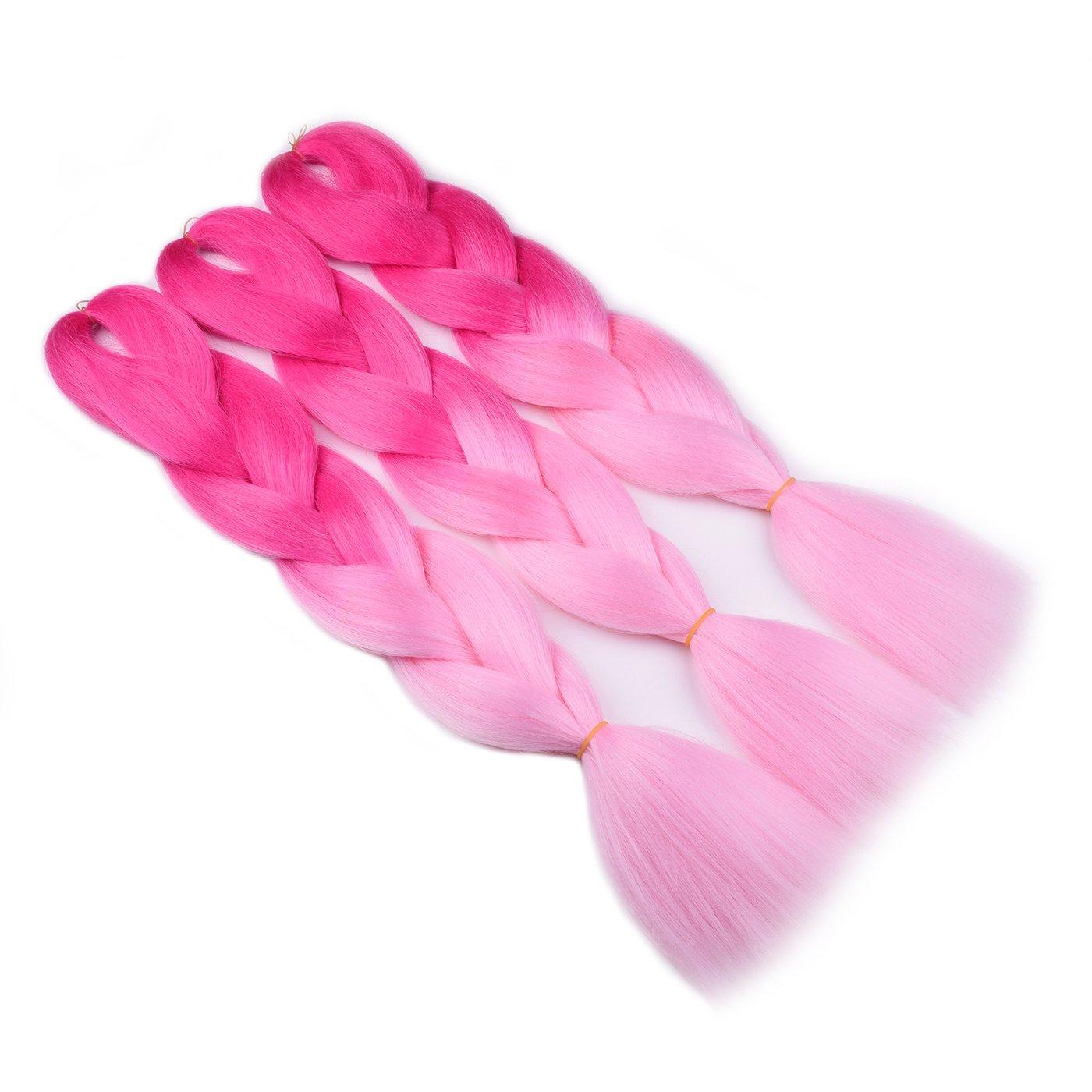 Ombre Braiding Hair Pink/Light Pink 3pcs Jumbo Extension 24 Inch for ...