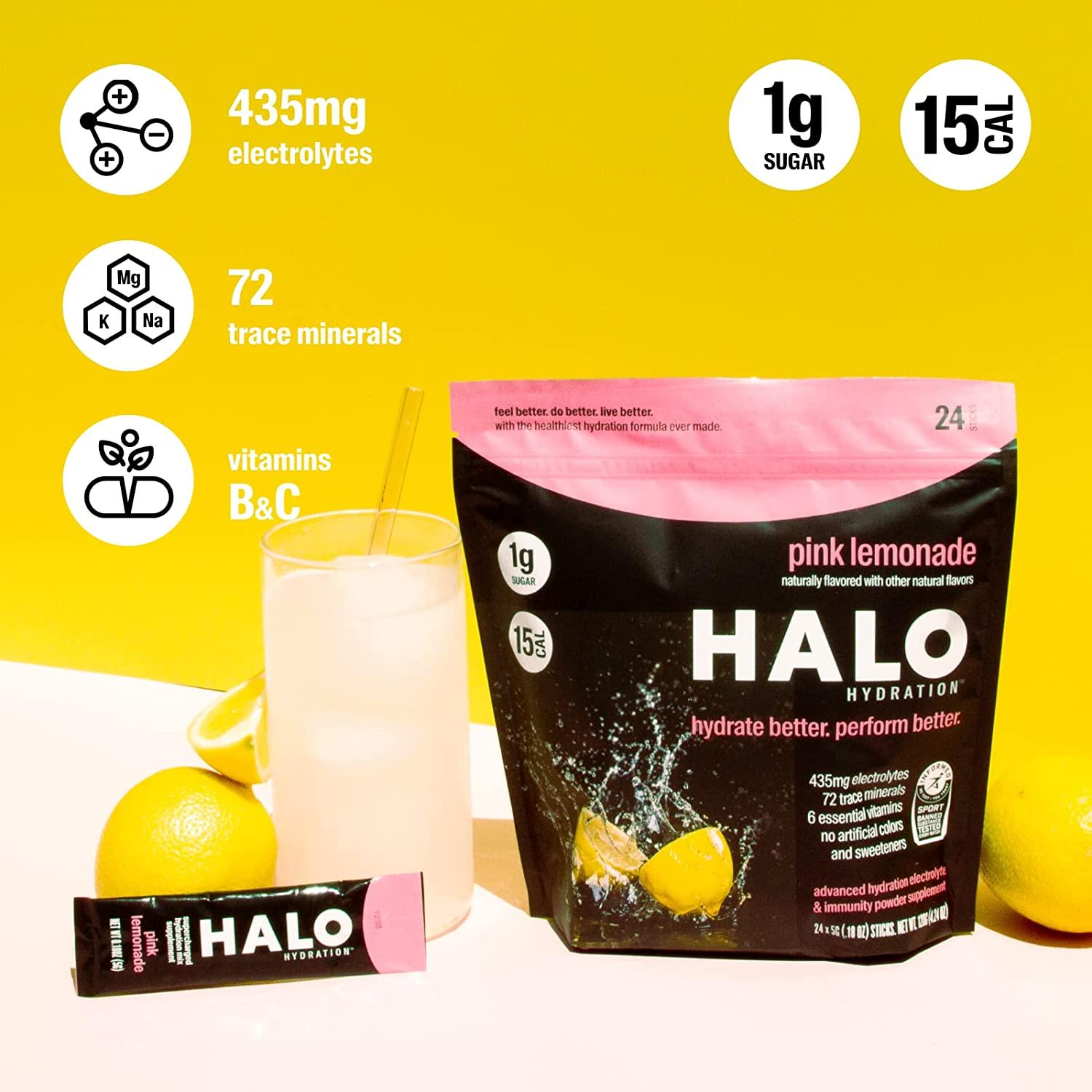 Halo Hydration Electrolyte Powder Packets - Pink Lemonade - 24 Servings ...