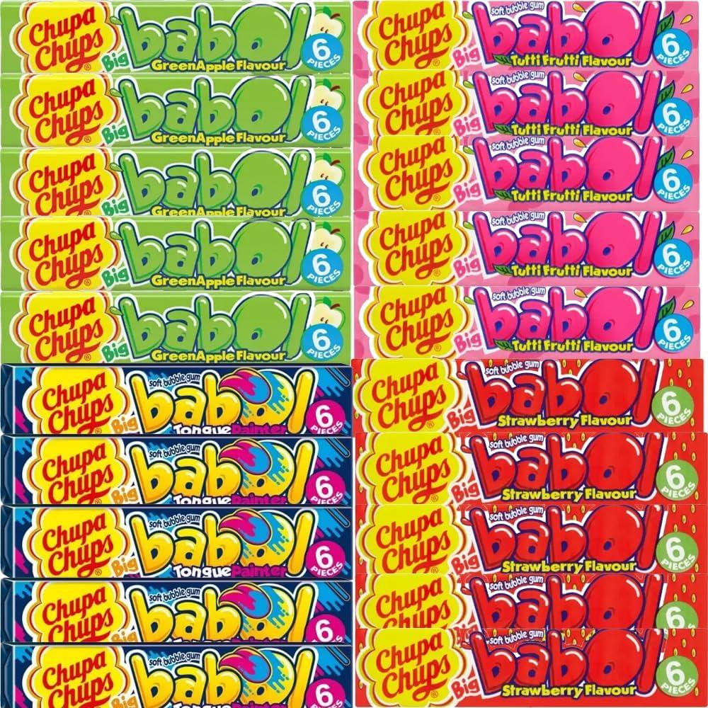 20 x Mixed Chupa Chups Big Babol Blue Raspberry Strawberry Tutti Frutti Apple Flavour Soft ...