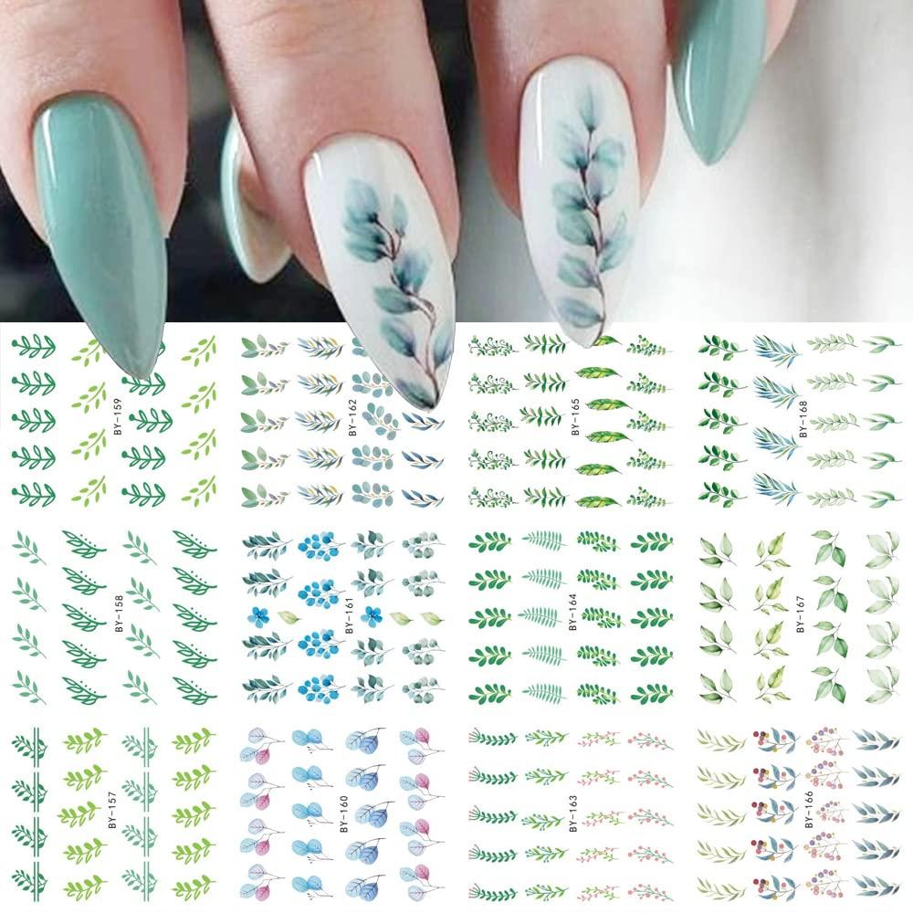 Green Leaf Nail Stickers for Women Nail Art Accessories Decals 12 ...