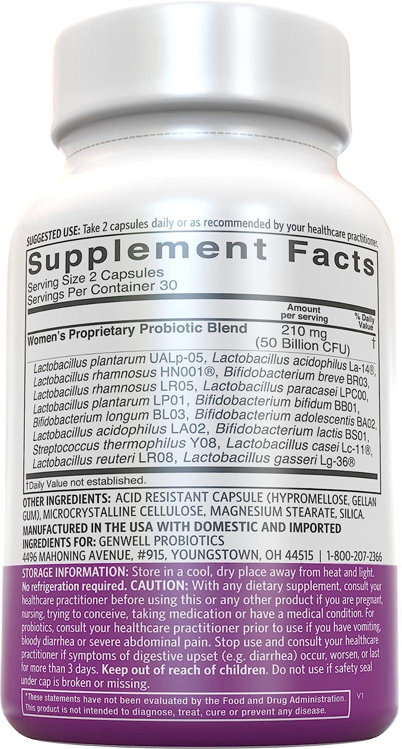 Women's Probiotics 50 Billion CFU & 16 Strains | 60 Capsules for Gut ...